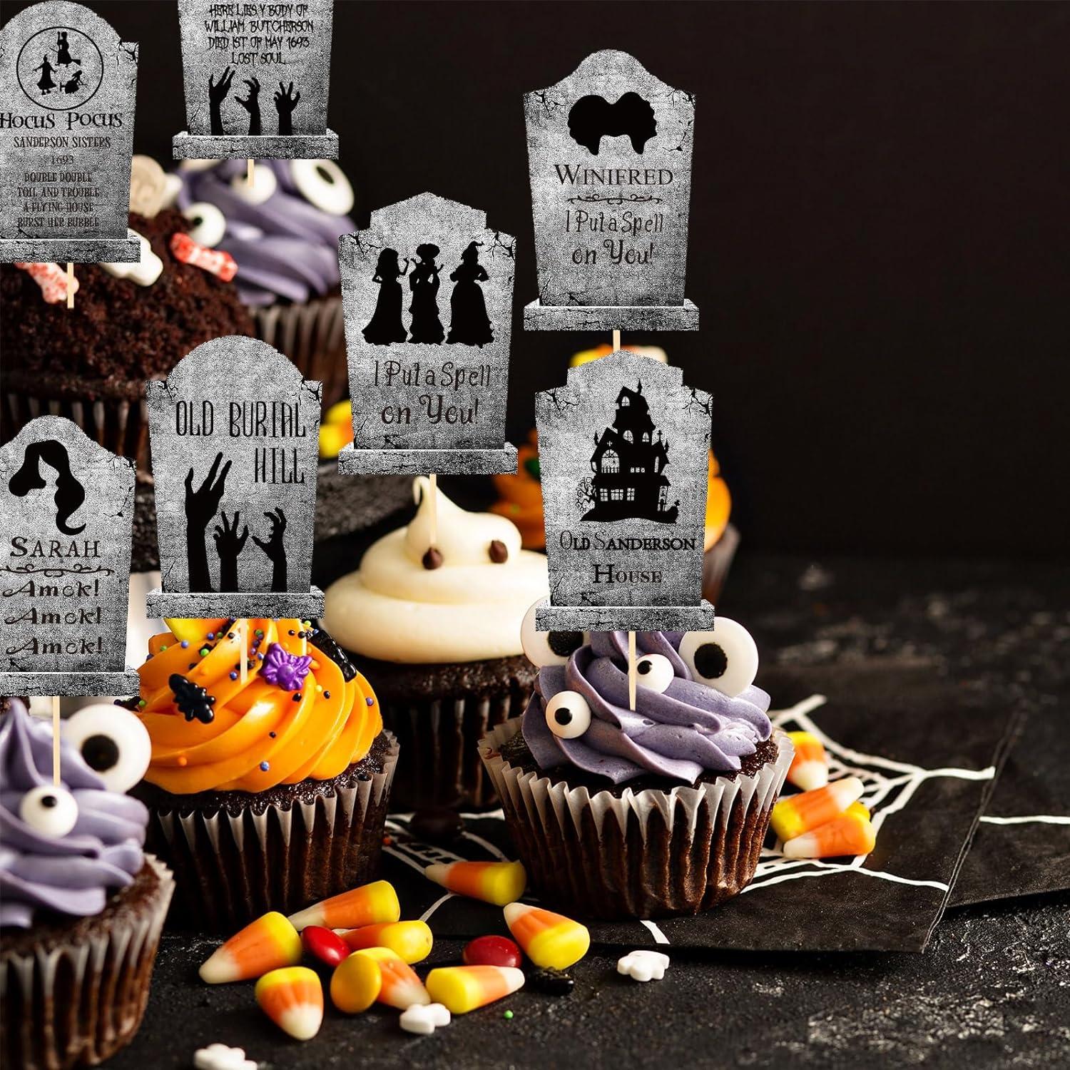 AnyDesign 48Pcs Halloween Cupcake Toppers 8 Design Halloween Witch ...
