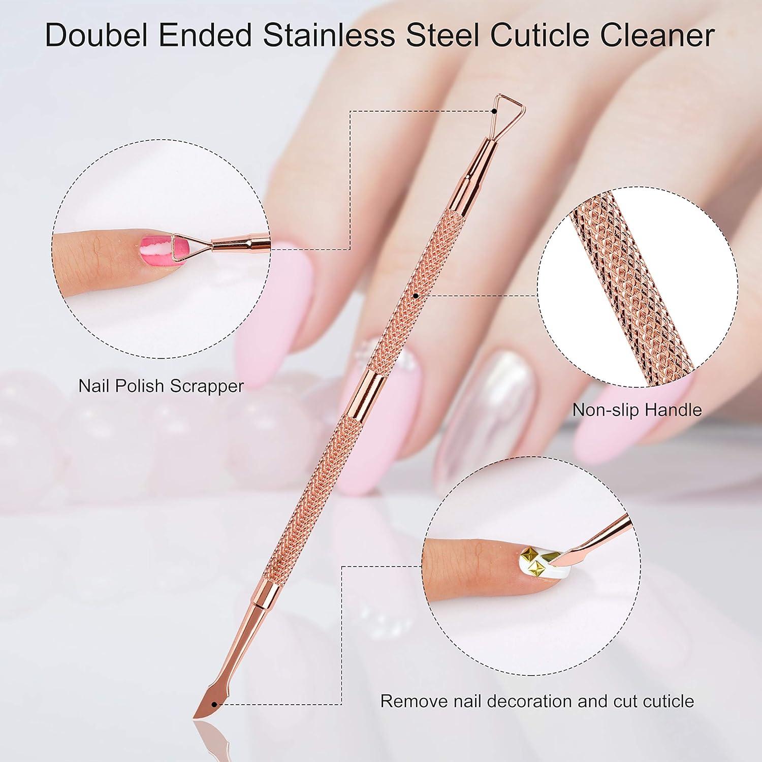 Stainless Steel Cuticle Pusher Set - Double Ended Nail Gel Polish ...