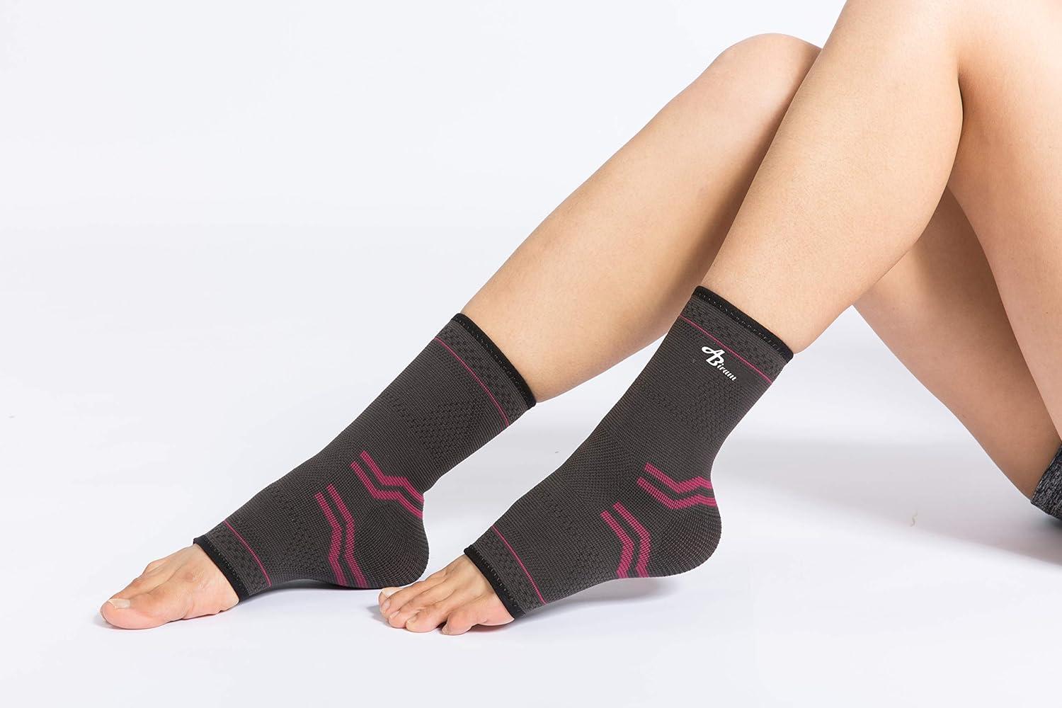 ABIRAM Foot Sleeve (Pair) with Compression Wrap Ankle Brace - Rose ...