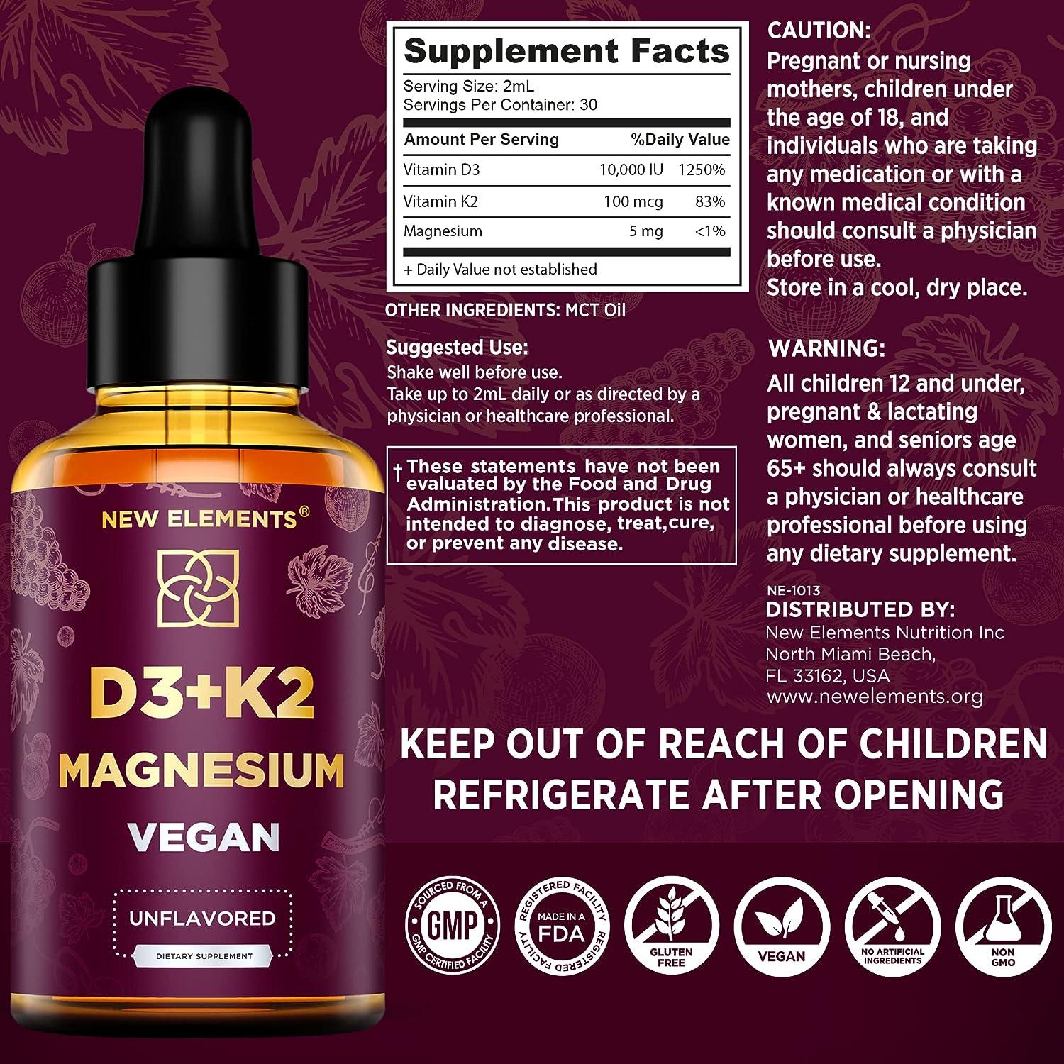 Vitamin D3 with K2 & Magnesium MCT Oil Drops - 10000 IU D3, 100mcg K2 ...