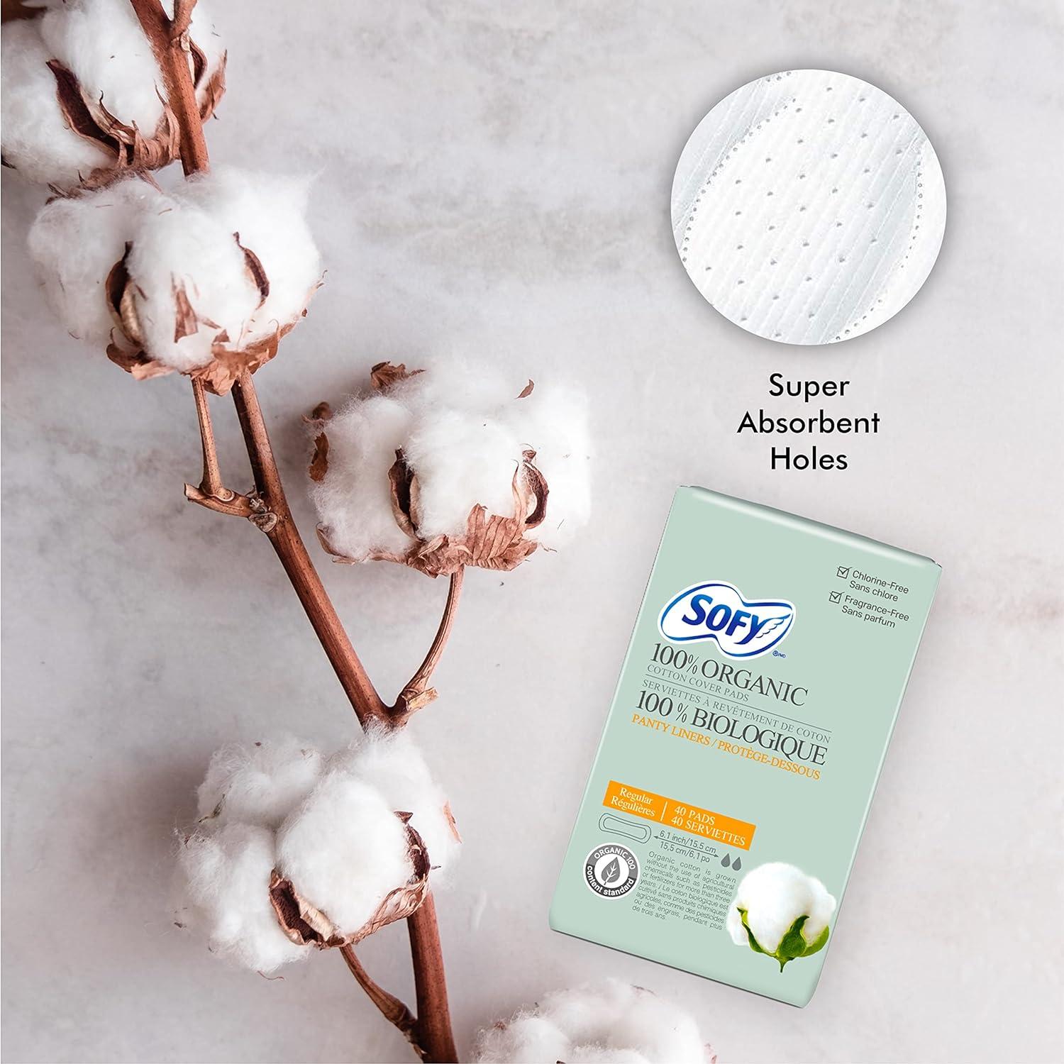 Sofy Organic Cotton Panty Liners 40 Count - Certified Sanitary, Super ...
