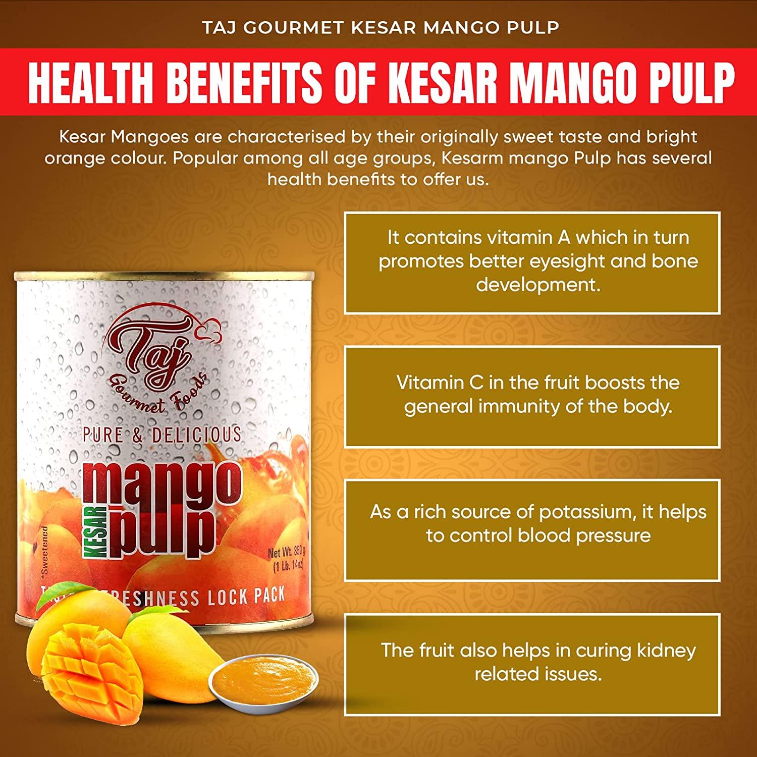 TAJ Kesar Mango Pulp 30oz - Sweetened Mango Puree for Delicious Recipes ...