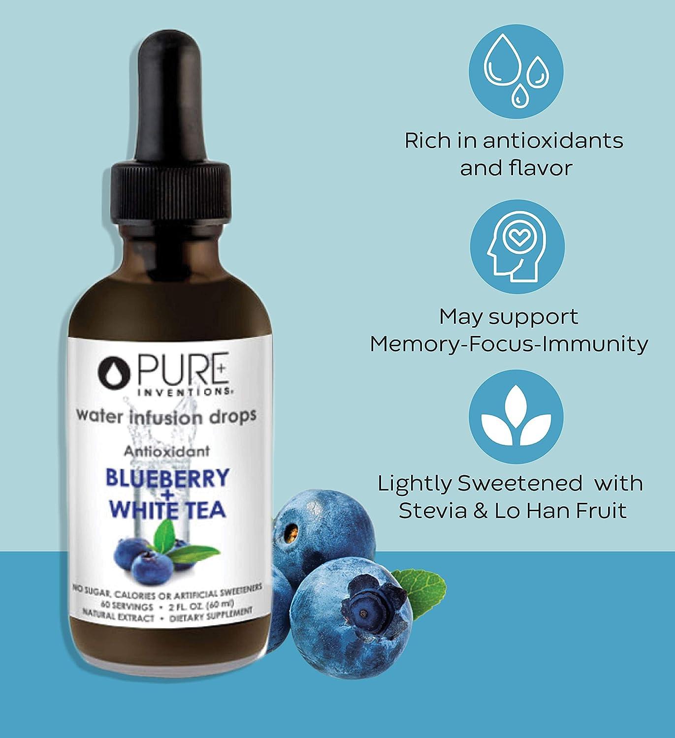 Pure Inventions Blueberry & White Tea Infusion Drops - 60 Servings, 2oz ...