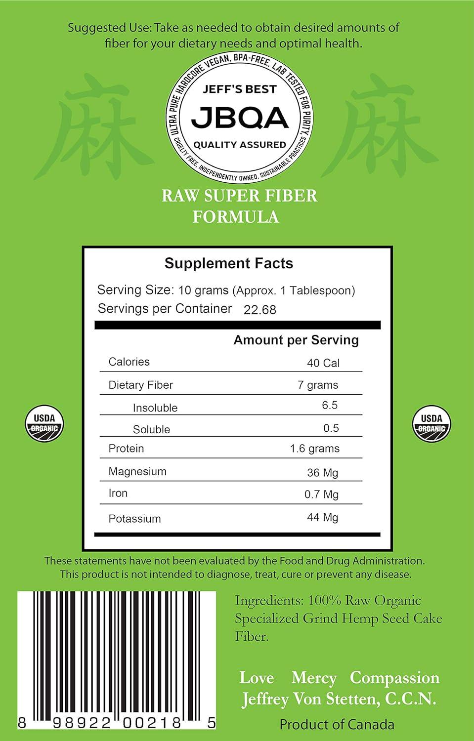 Jeff's Best Blends RAW Organic Super Fiber Formula 227g/8oz - High ...