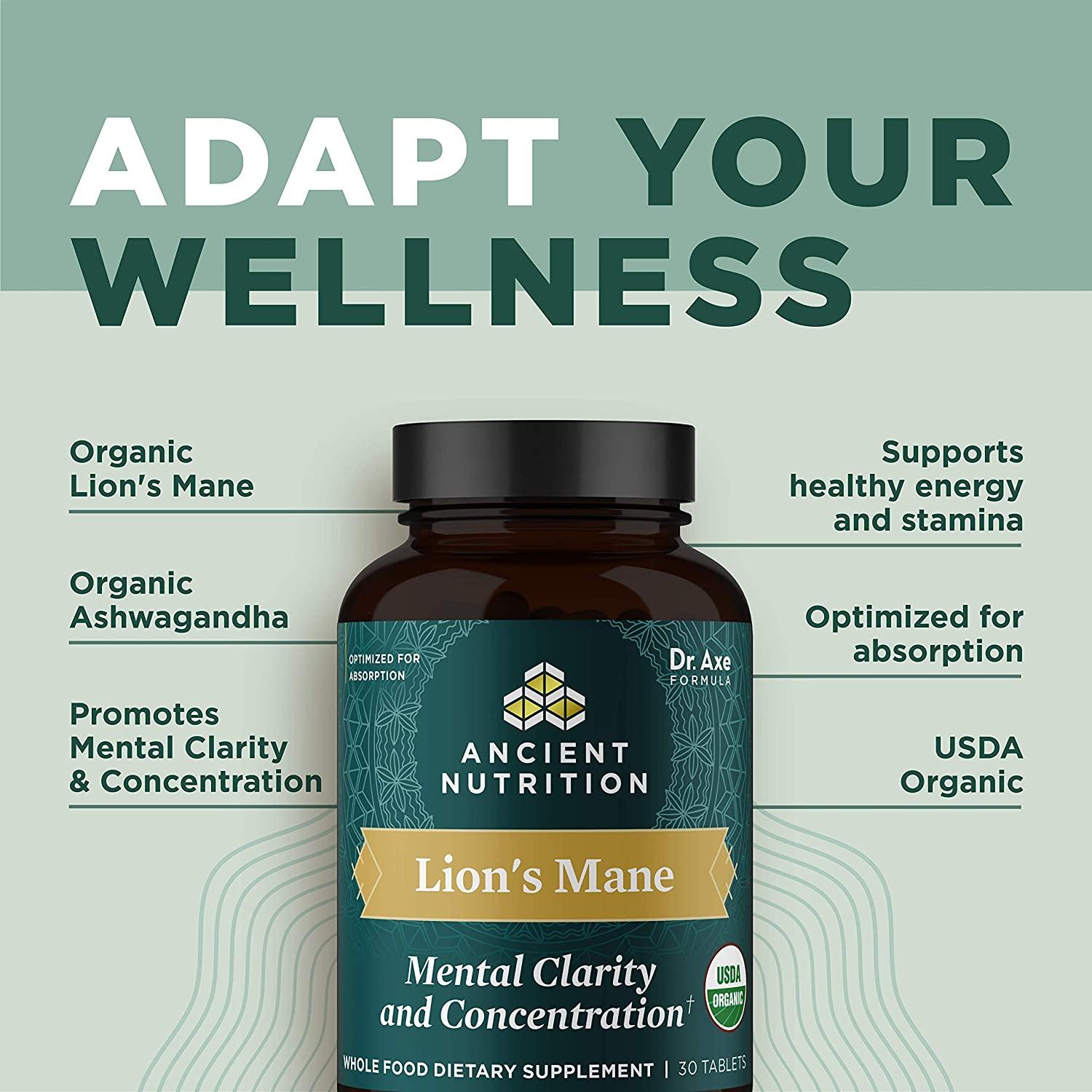 Organic Lion's Mane Mushroom Supplement with Ashwagandha by Ancient ...