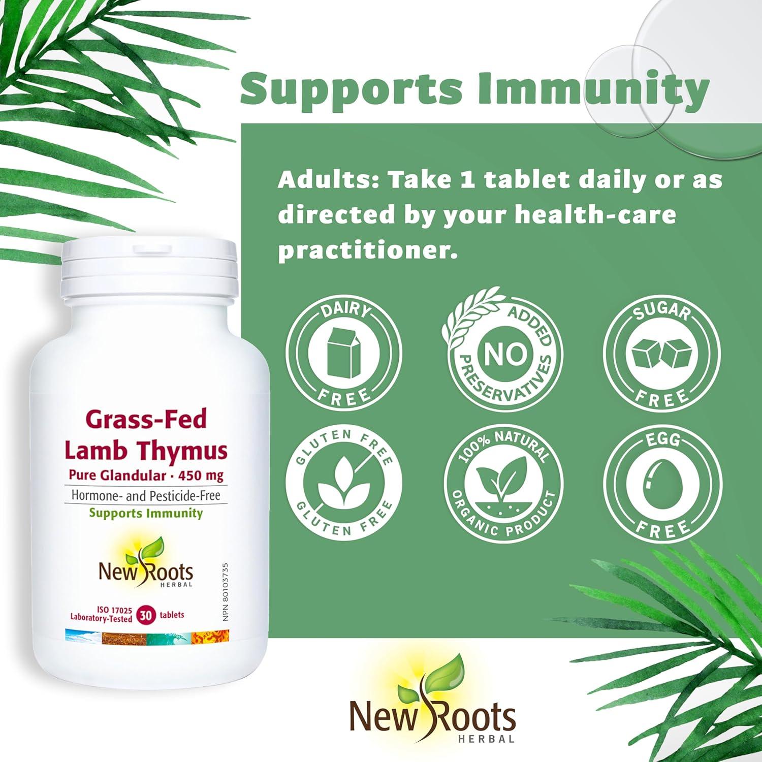 New Roots Herbal Grass-Fed Lamb Thymus Pure Glandular 450mg 30 Tablets ...
