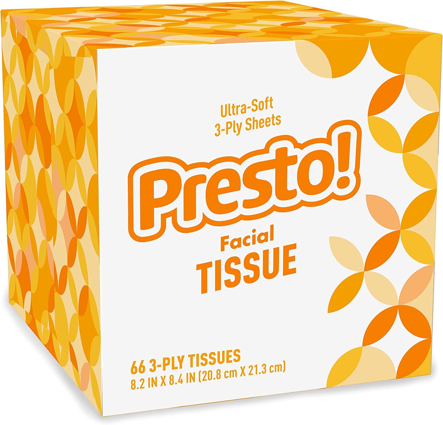 Presto! Ultra-Soft Facial Tissues - 3-Ply, 66 Count per Box (Pack of 18 ...