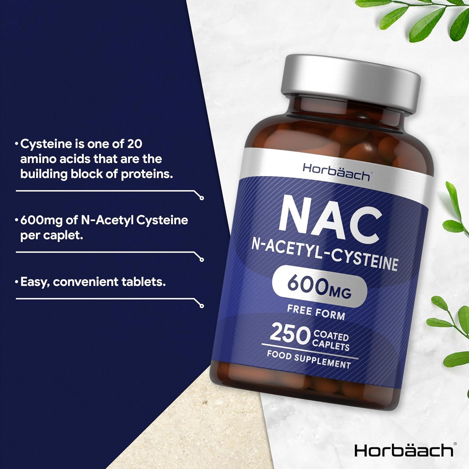 NAC N-Acetyl-Cysteine 600mg 250 Caplets | Free Form Formula | Horbaach ...