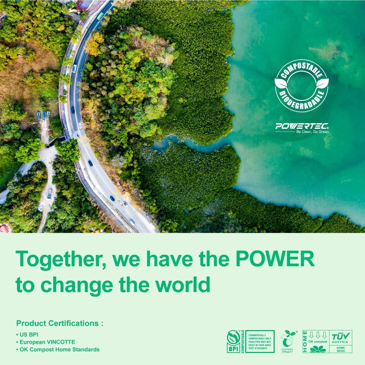 POWERTEC Compostable Bags 100 Count | 11.35 Liter - 3 Gallon Trash Bags | ASTM D6400 Certified ...