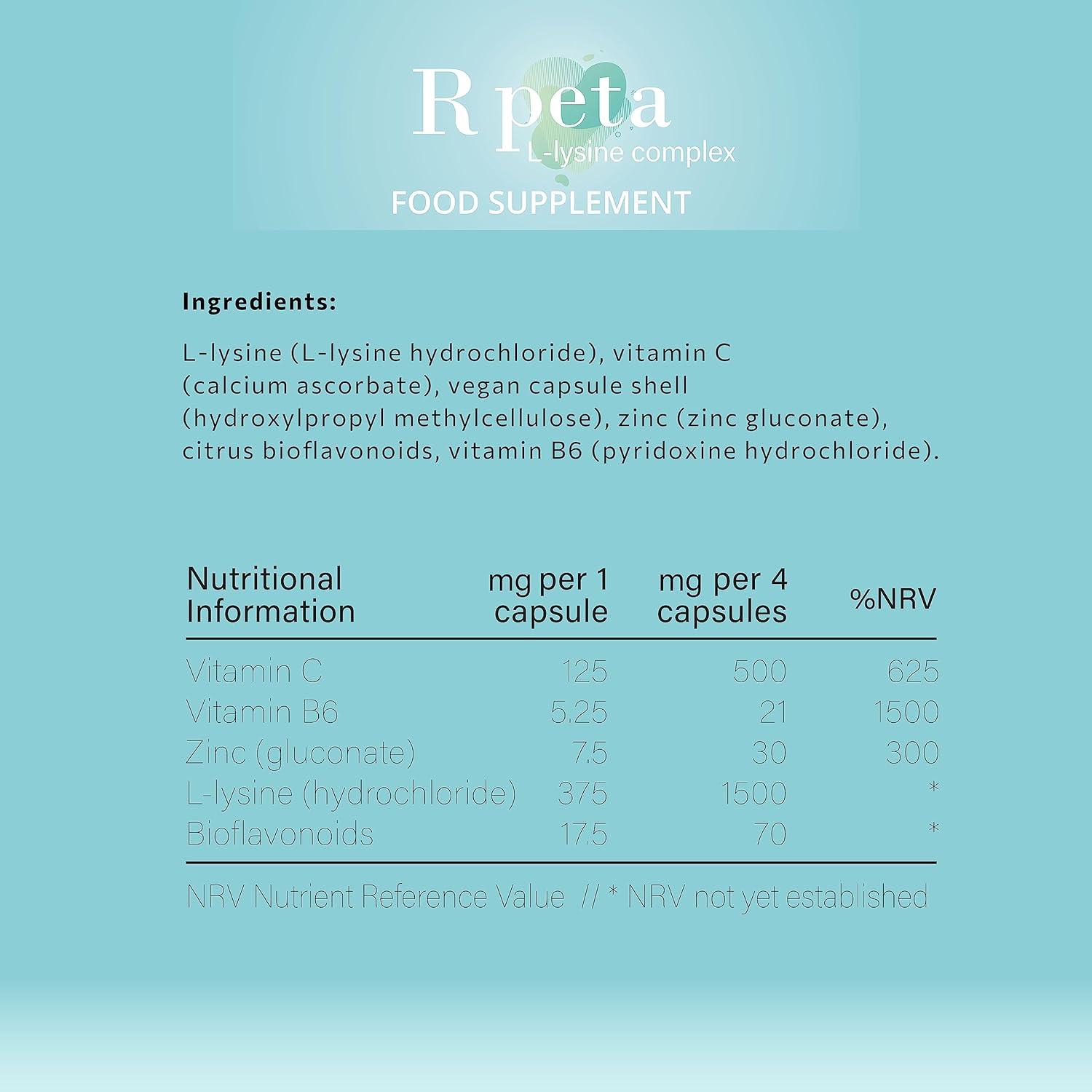 R-Peta L-Lysine Complex with Vitamin B6, C, Zinc - 60 Capsules Immune ...