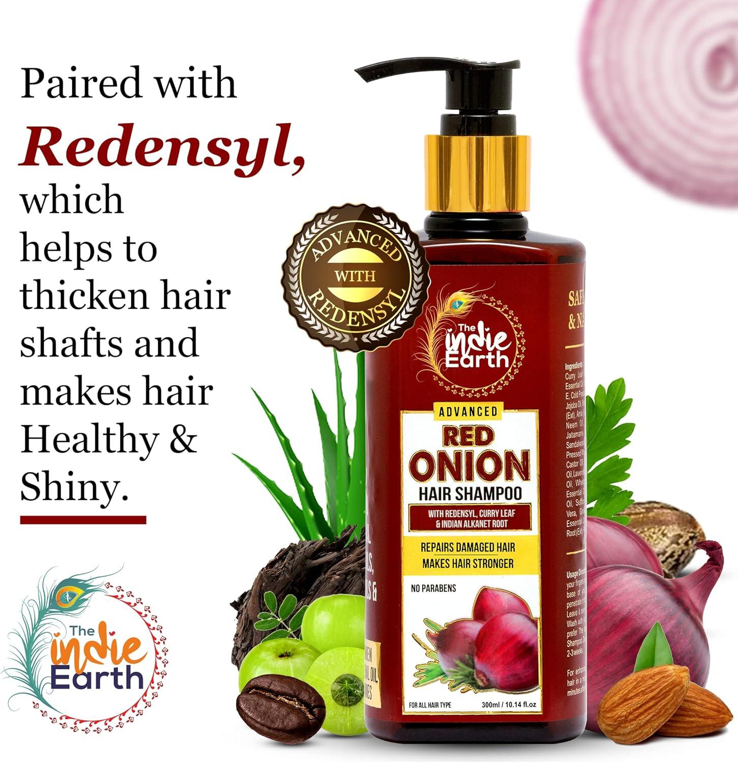 The Indie Earth Advanced Red Onion Shampoo 300ml/10 Fl.Oz with 15 ...