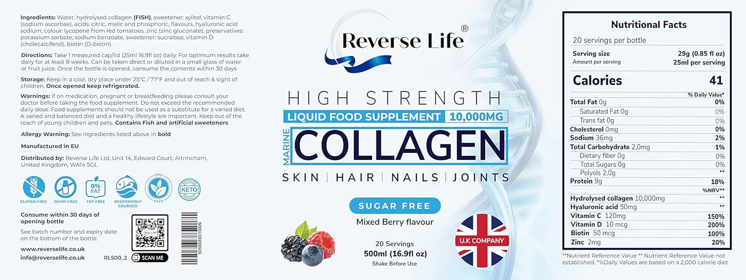 Reverse Life Marine Collagen Liquid Supplement Drink 10,000mg - Vitamin ...