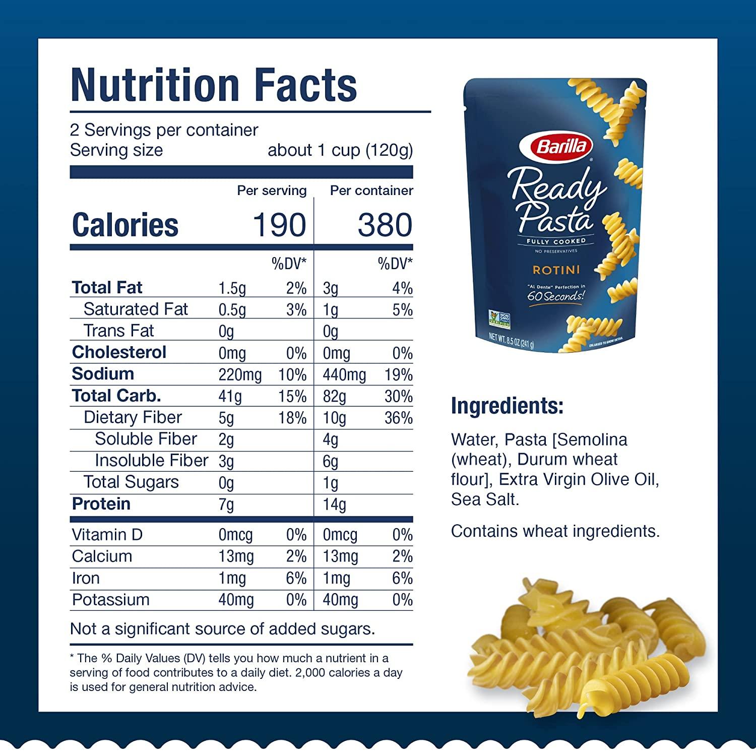 BARILLA Ready Pasta Rotini 8.5 oz. Pouch - Non-GMO, No Preservatives ...