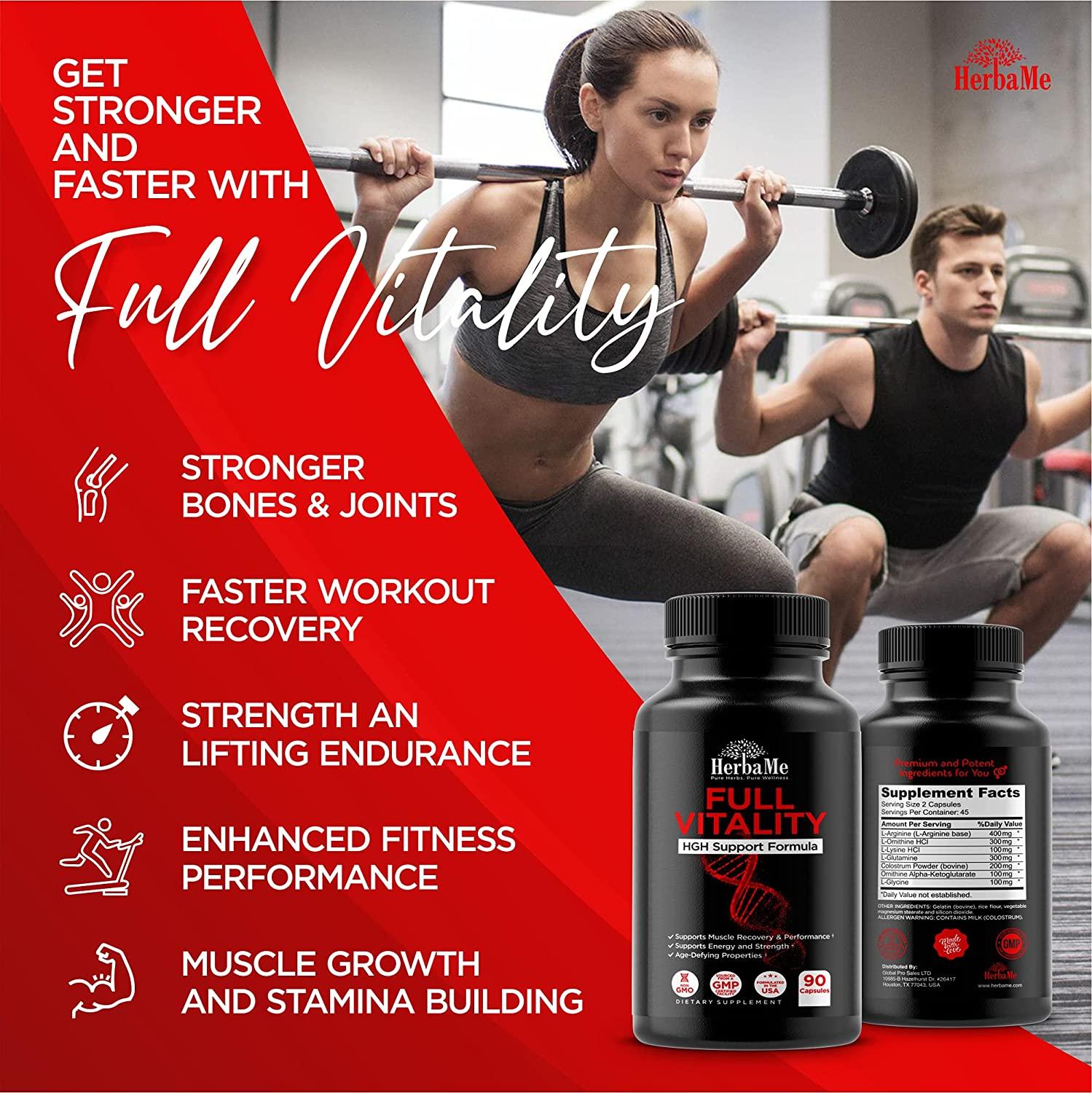 HerbaMe HGH Supplements 90 Capsules - Muscle Building & Growth Formula ...