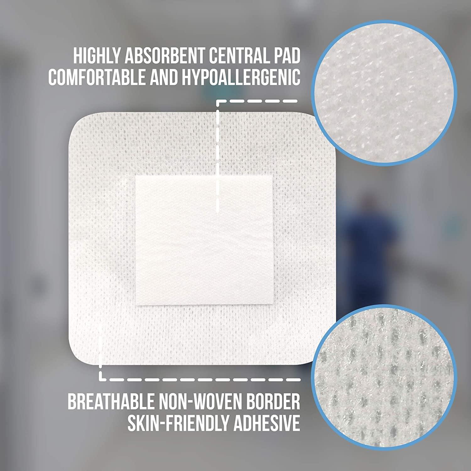 JJ CARE Adhesive Island Dressing [Pack of 25], 4x4 Sterile Bordered Gauze, Latex-Free Wound ...