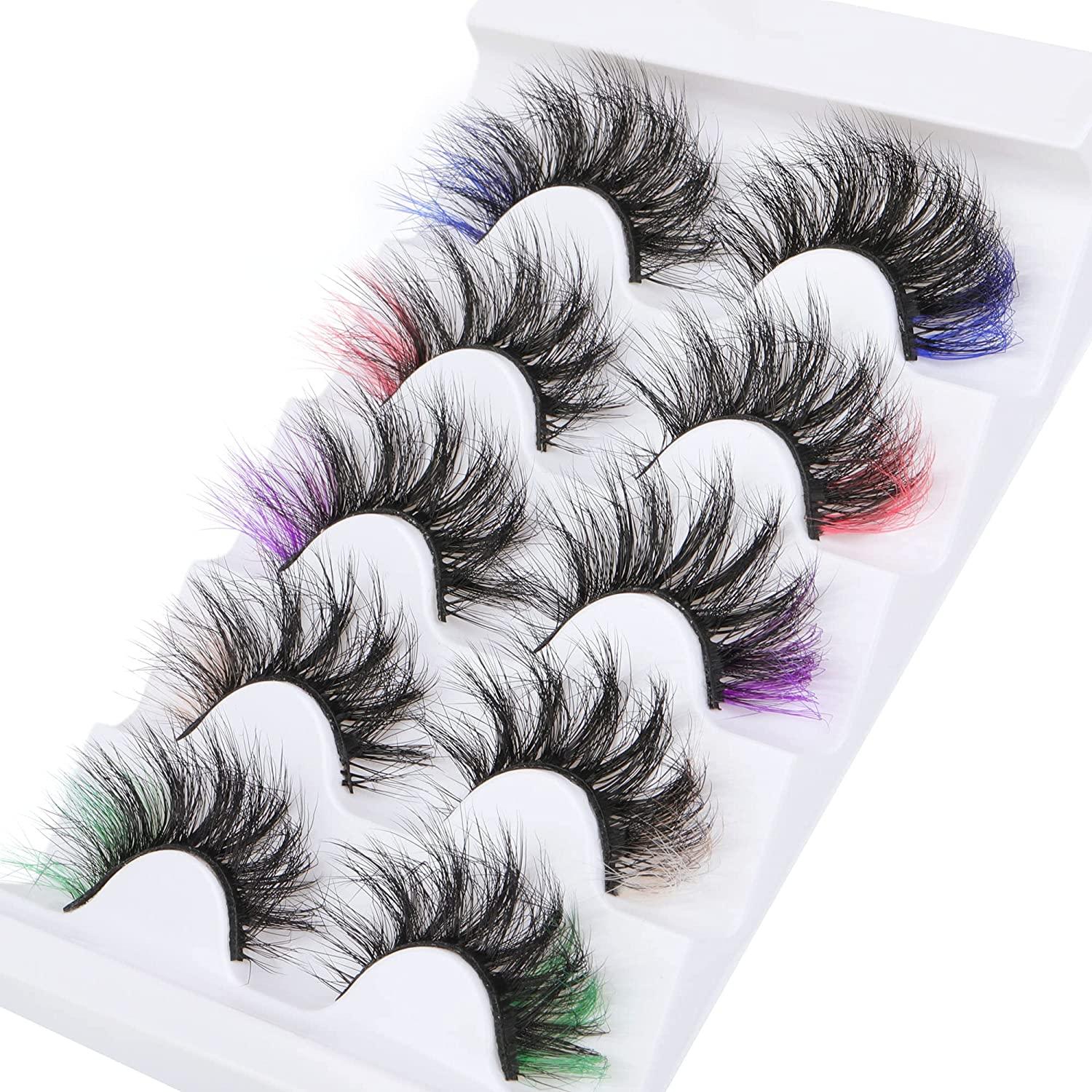 ALPHONSE 5D Fluffy Faux Mink Colored Lashes - 5 Pairs Pack for Cosplay ...