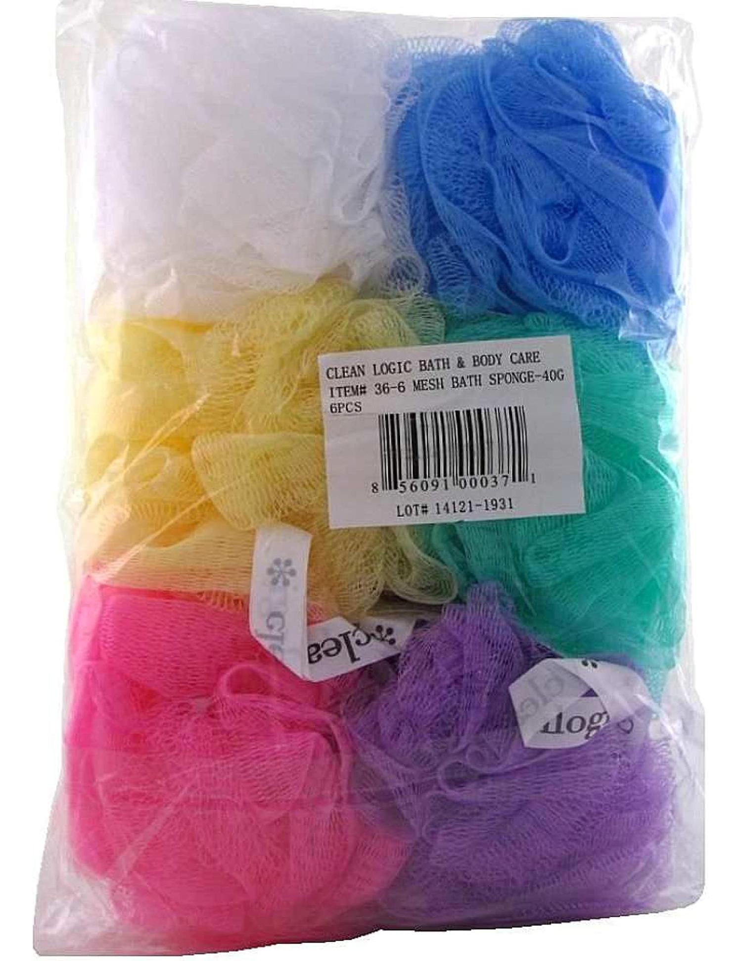 Clean Logic Mesh Bath Sponge 40G (6 Pack) - Assorted Colors
