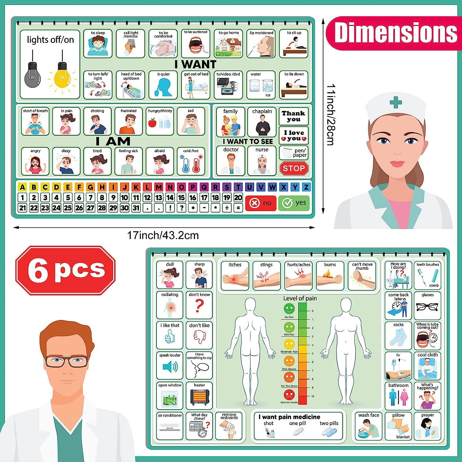 6 Pcs Patient Communication Board for Nonverbal Children & Adults ...