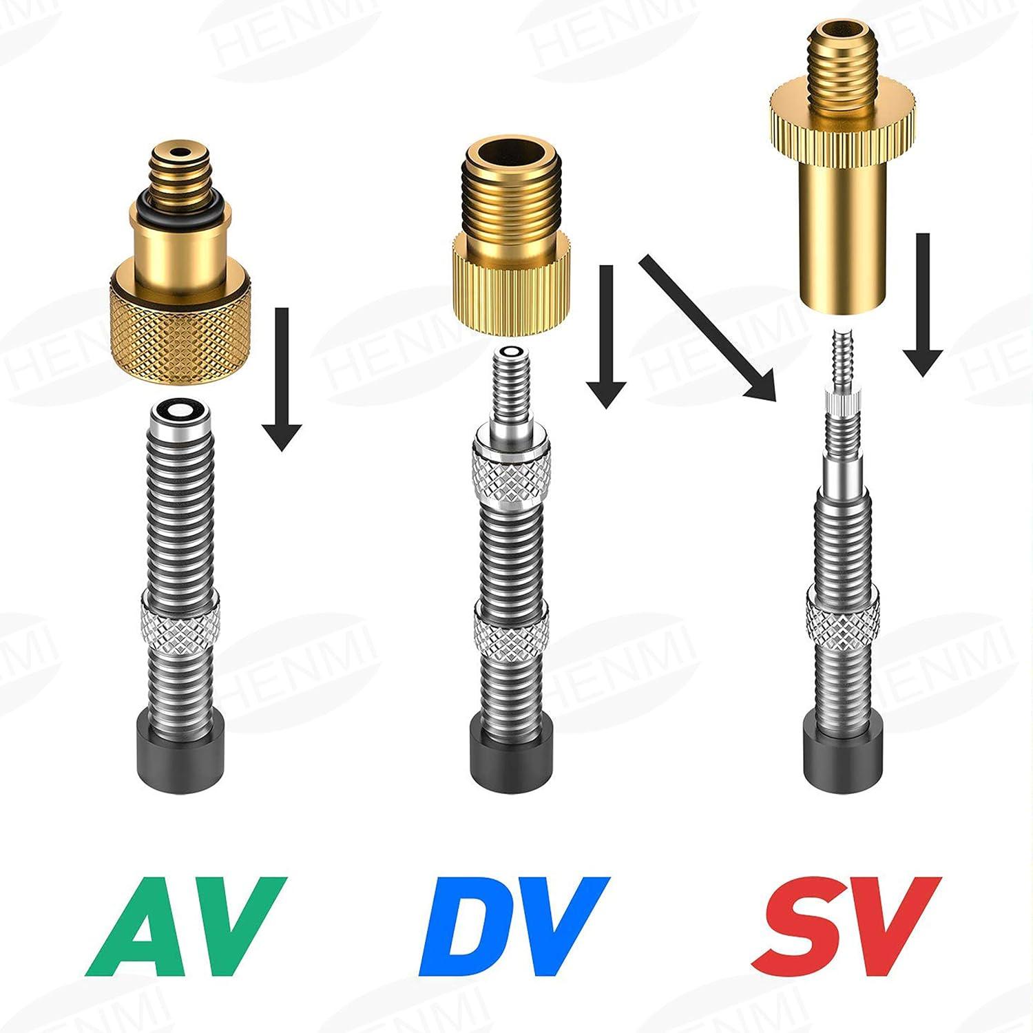 Henmi 12PC Bicycle Valve Adapters - French Valve Adapters for SV DV AV ...