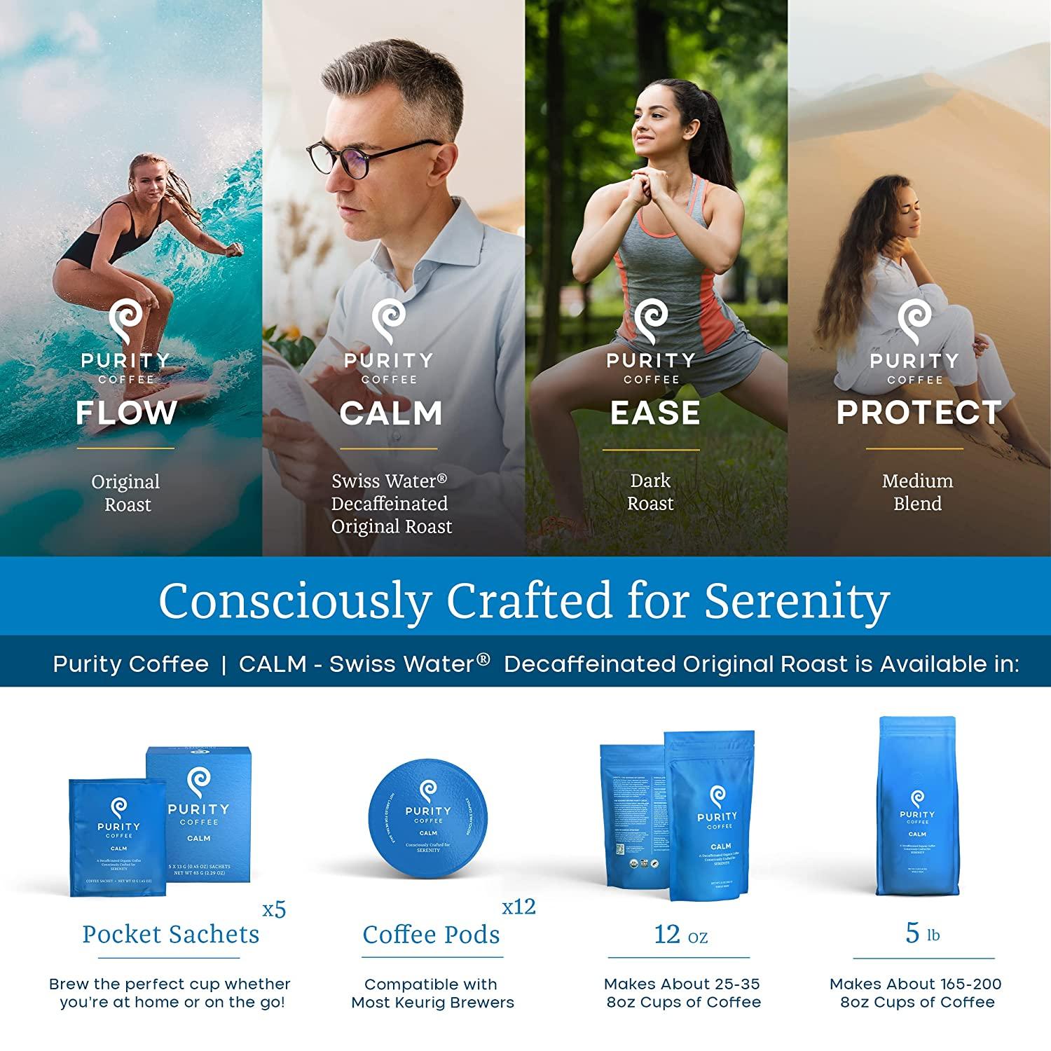 Purity Coffee CALM Decaf Medium Roast Organic Single-Serve Coffee Pods ...
