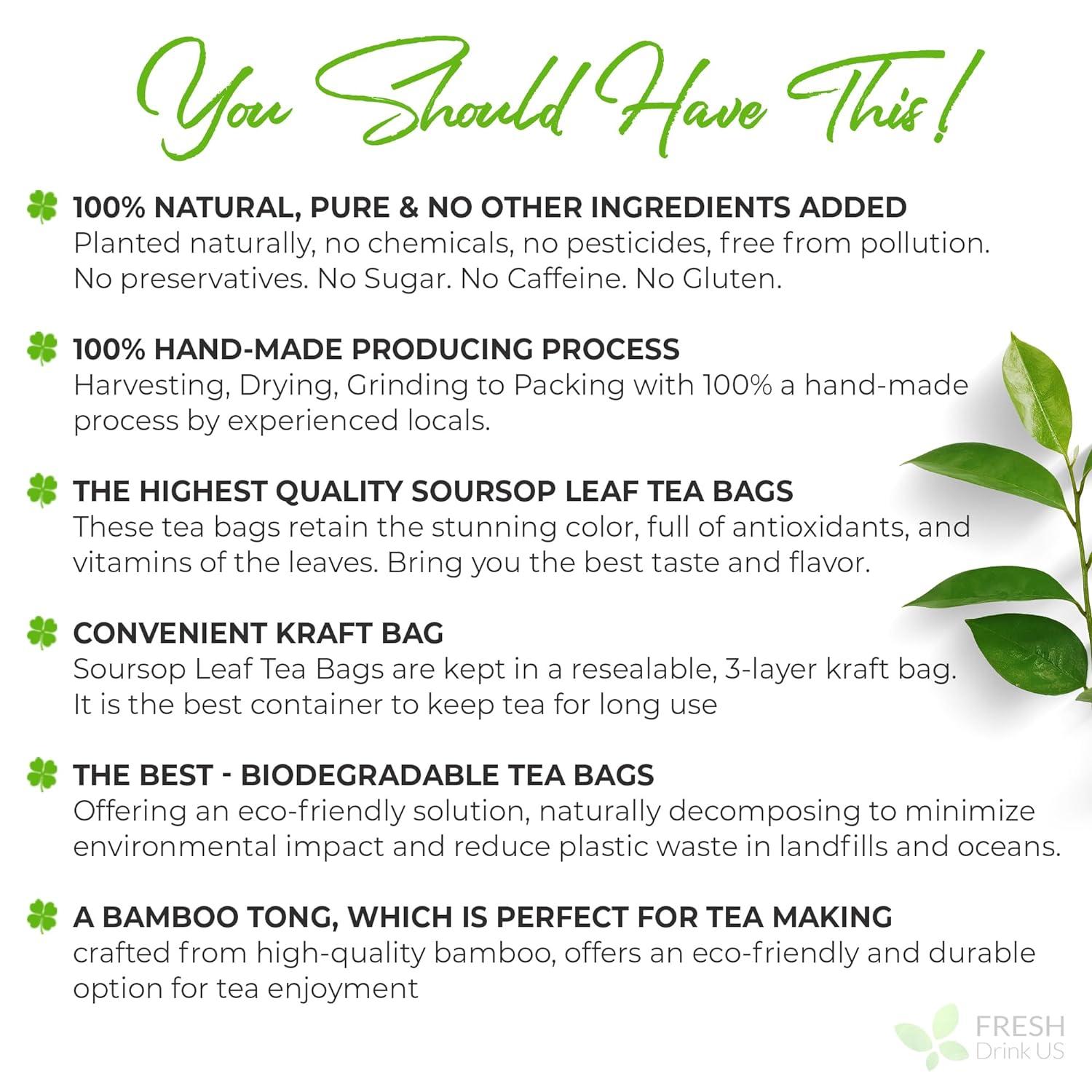 FRESHDRINKUS Premium Soursop Tea Bags - 40 Soursop Leaves Tea Bags ...