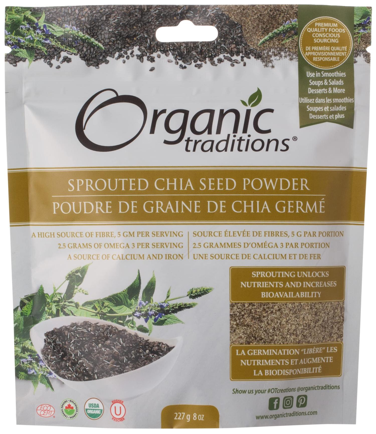Organic Traditions Organic Sprouted Chia Seed Powder 8 oz (227 grams ...
