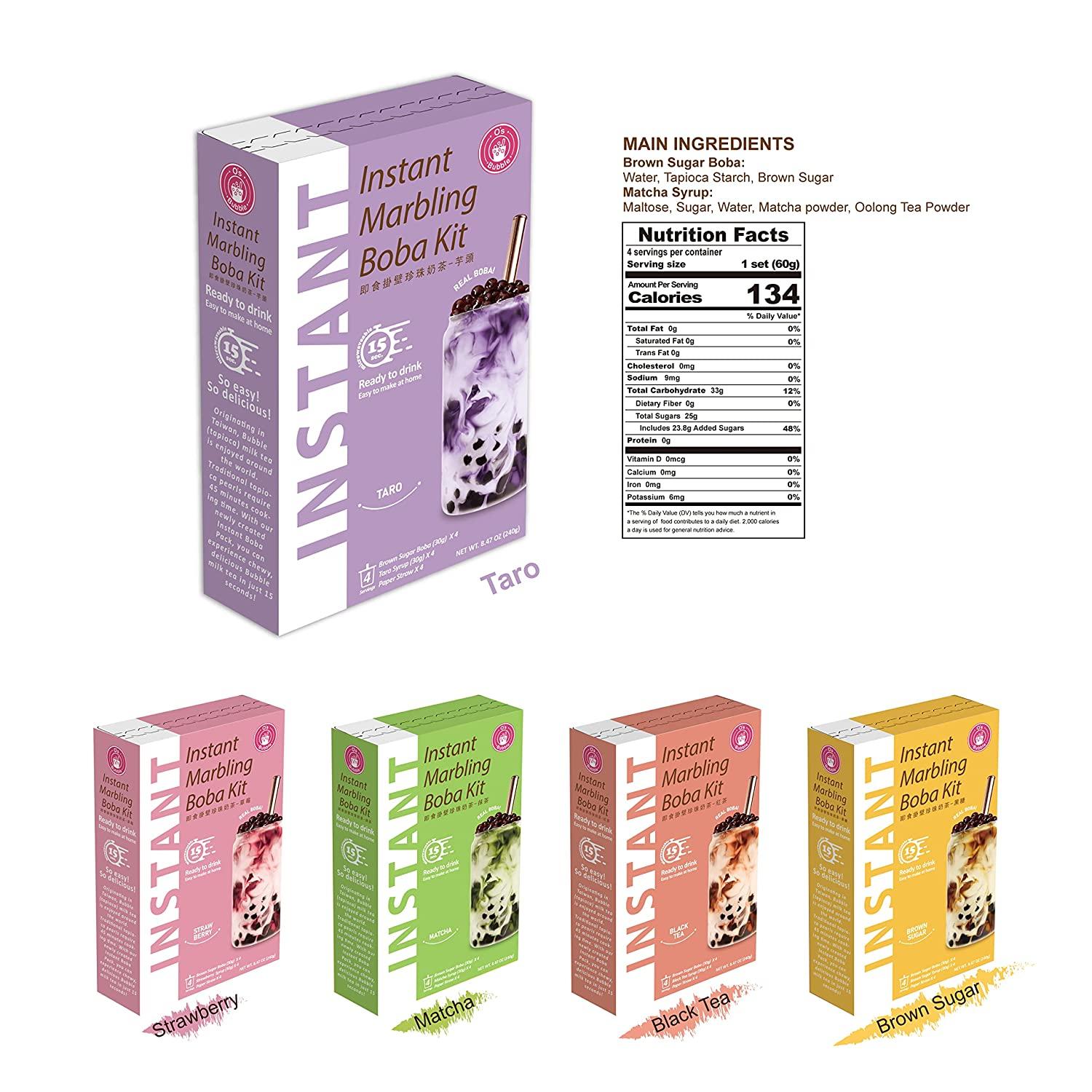 O's Bubble Instant Boba Kit | Marbling Boba Tea Kit with Tapioca Pearl & Syrup | Vegan & Gluten ...