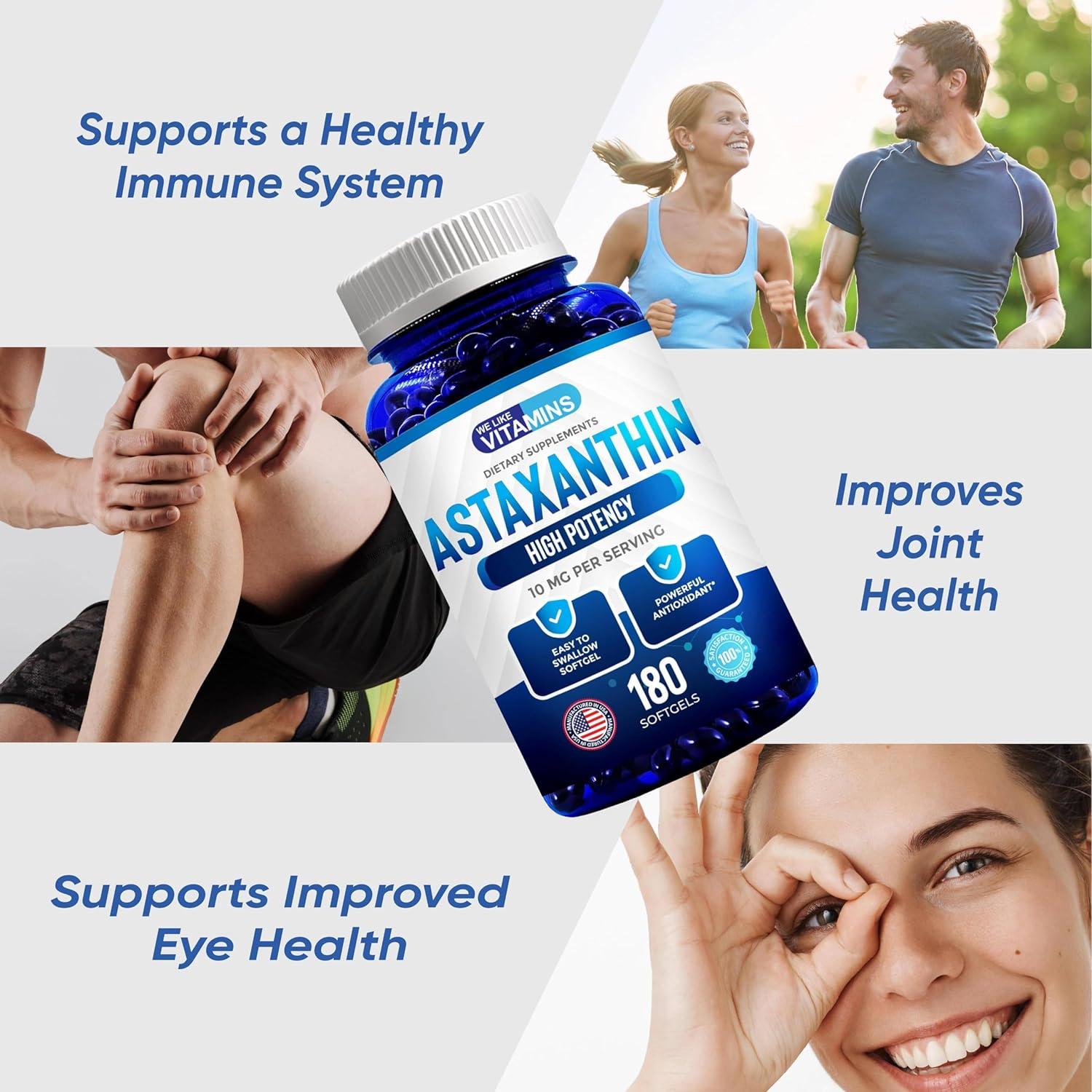 Astaxanthin 10mg Softgel - 180 Softgels | Antioxidant Supplement for ...