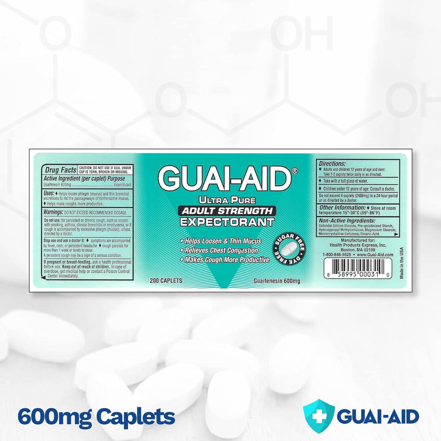 GUAI-AID 200 Guaifenesin Caplets for Mucus Relief & Chest Congestion ...