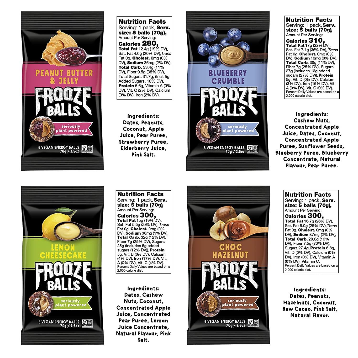 Frooze Balls Plant Protein Vegan Snacks Variety Pack - 6 Packs, 5 Balls ...