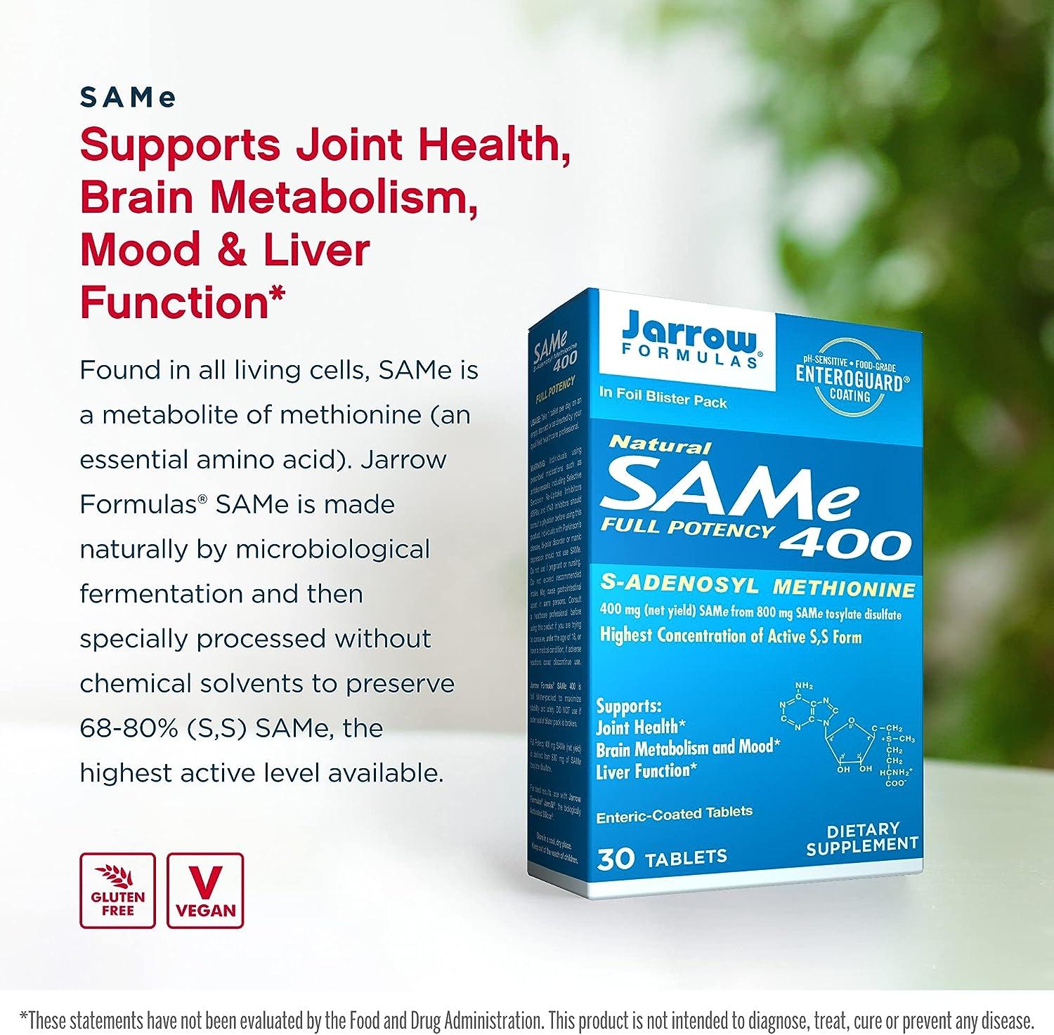 Jarrow Formulas SAMe 400mg - Joint Health, Liver Function, Brain ...