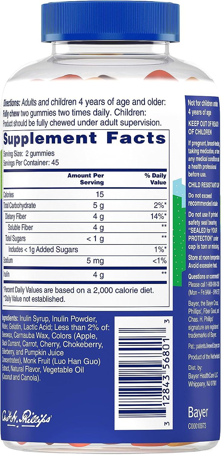 Phillips' Fiber Good Gummies 90ct | Inulin Soluable Fiber with Natural ...