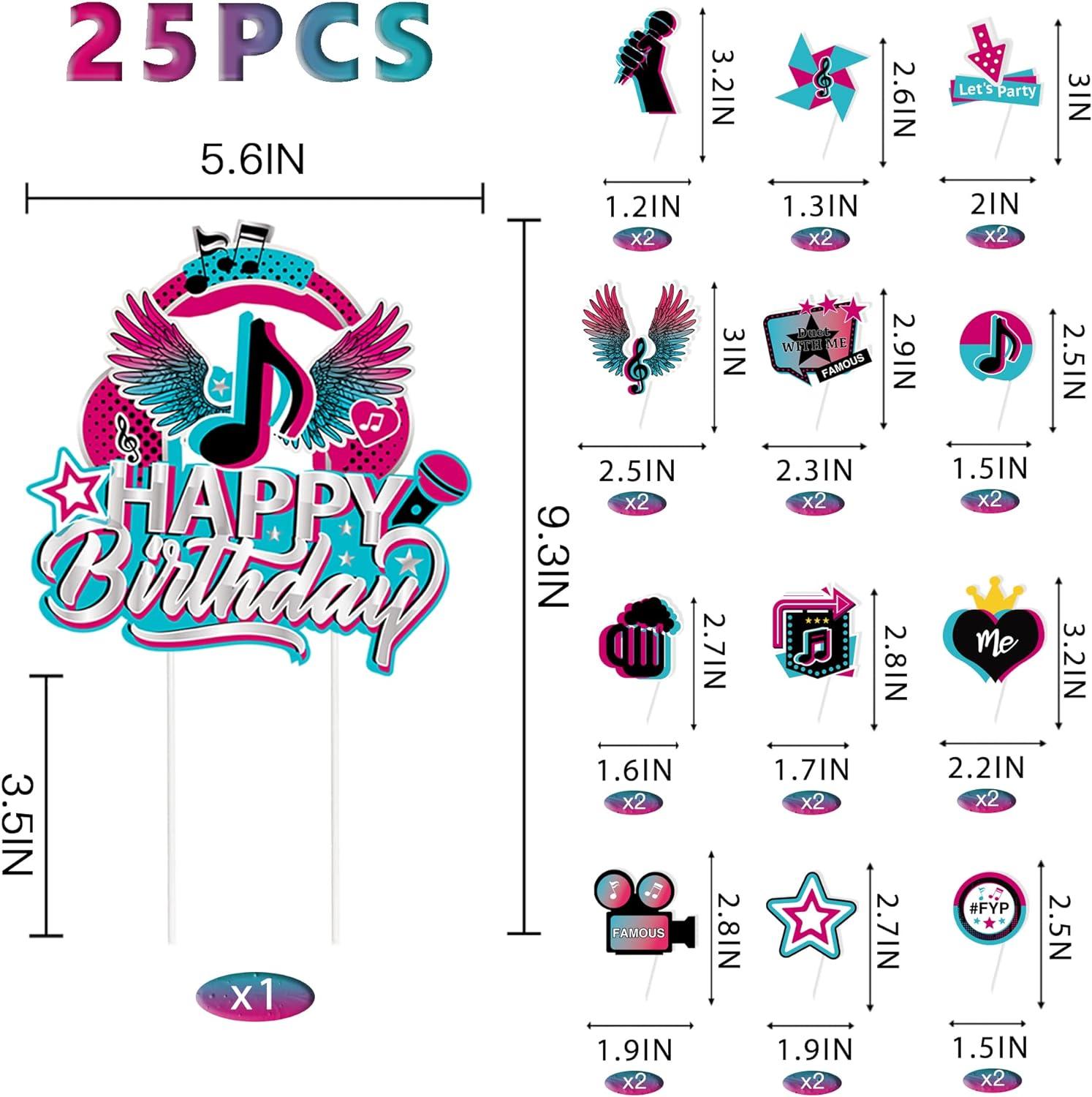 Music Birthday Cake Topper 25pcs Music Cupcake Toppers for Girl'S Music ...