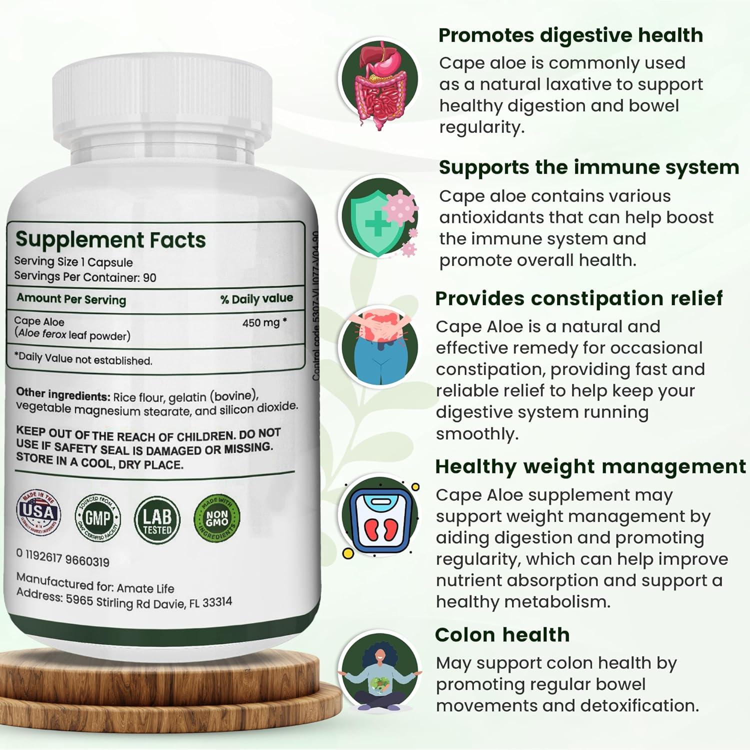 Amate Life Cape Aloe Natural Laxative Supplement - Constipation Relief ...