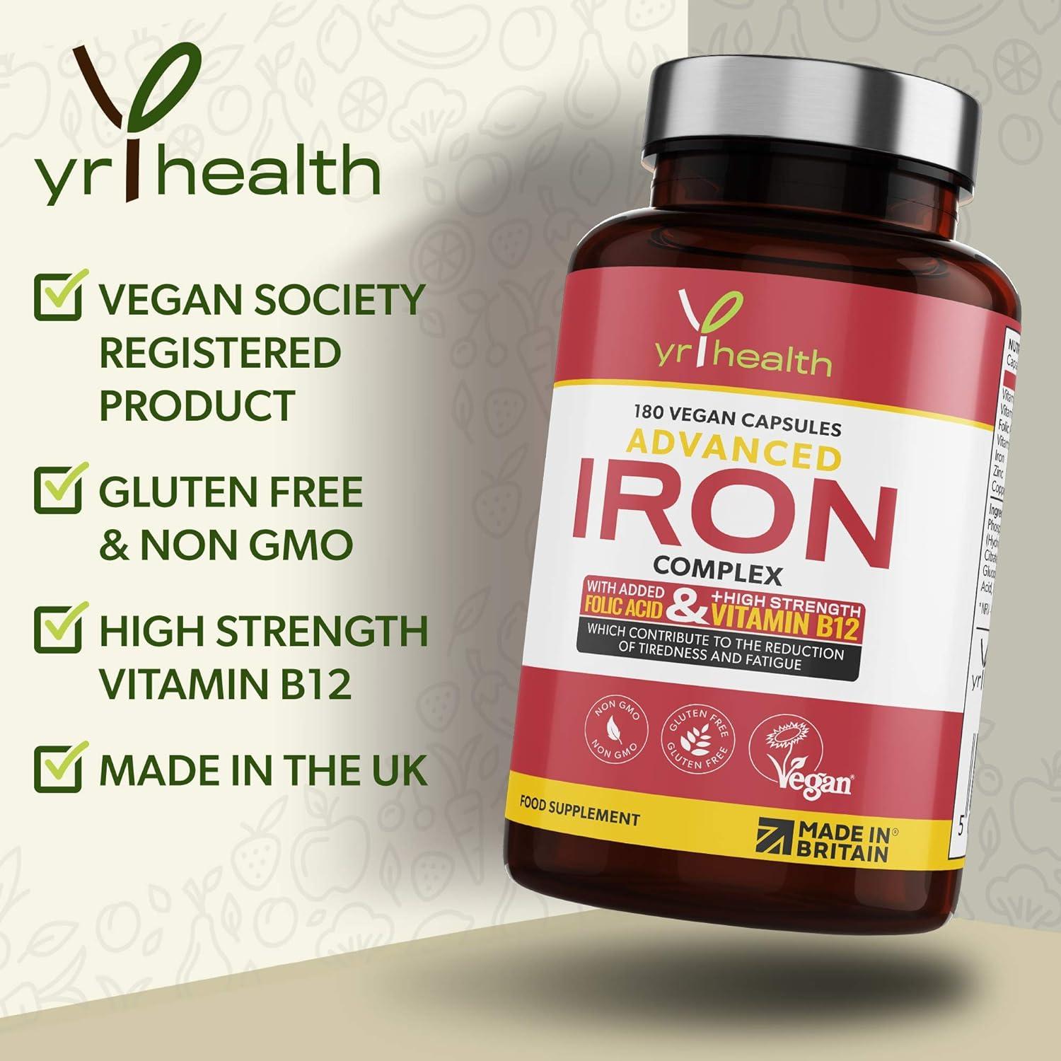 YrHealth Iron Supplement 20mg Anti-Fatigue Complex - 180 Vegan Capsules ...
