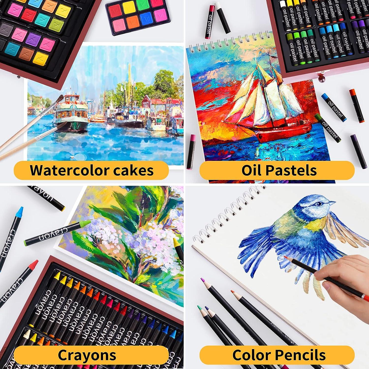 145 Piece Deluxe Art Set with Drawing Pad - Wooden Box Painting Kit for ...