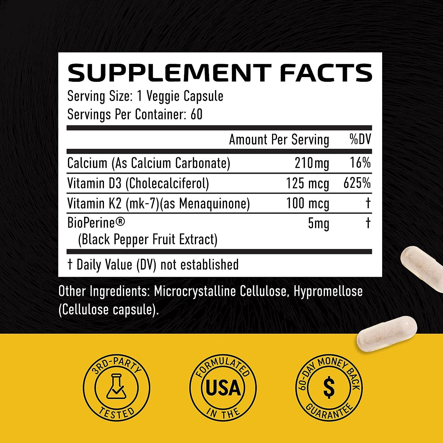 Vitamin D3 K2 5000 IU | Immune System & Bone Support | 125mcg D3 ...