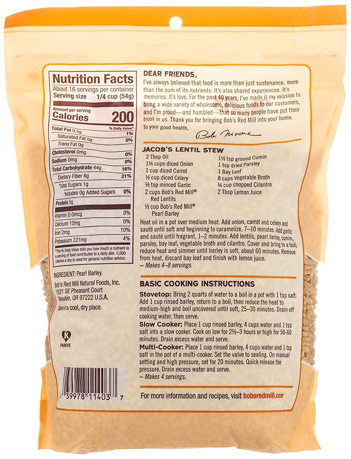 Bob's Red Mill Pearl Barley - 30oz Nutrient-Dense Whole Grain | Healthy ...