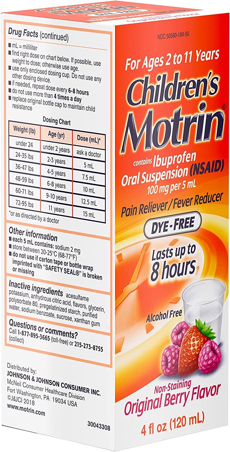 Children's Motrin Oral Suspension Medicine 100mg Ibuprofen - Berry ...