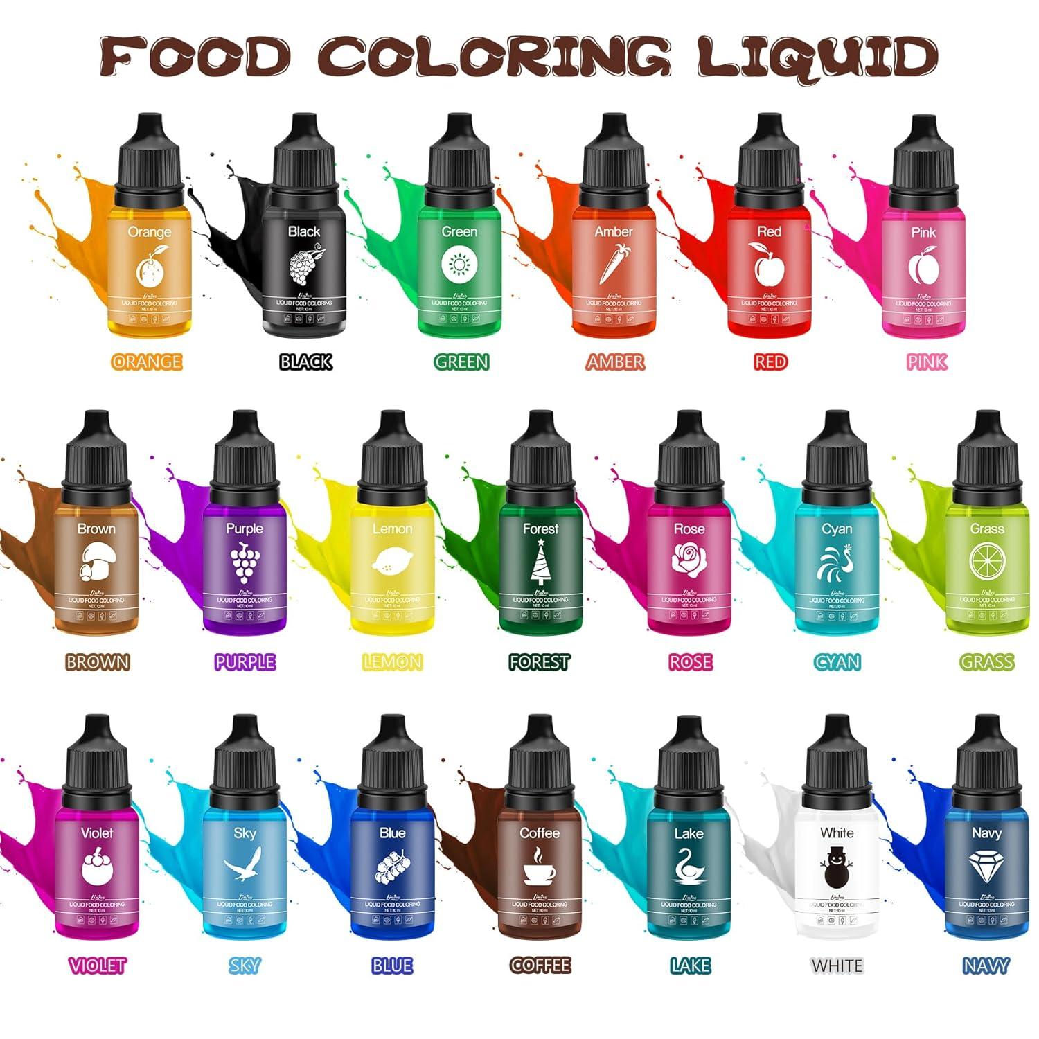 20 Pack Liquid Food Coloring - 10ml Sugar-Free Concentrated Colors for ...