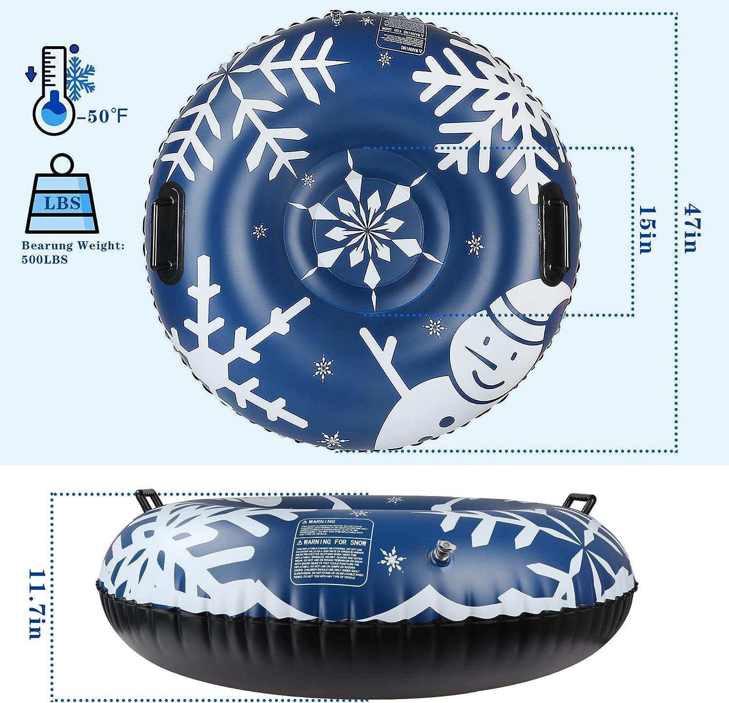 Dilonfi 47 Inch Inflatable Snow Tube Sled - Heavy Duty Winter Toy for ...
