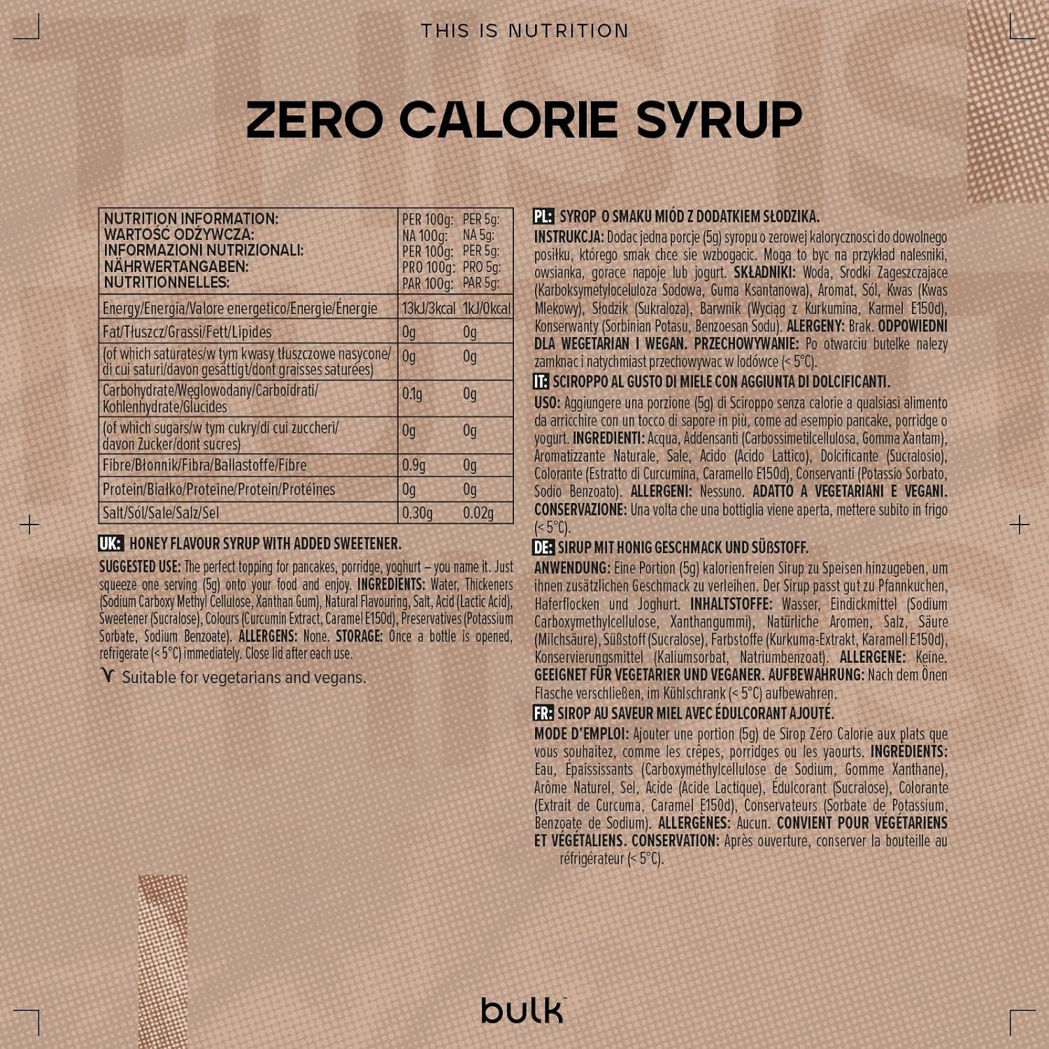 400ml Bulk Zero Calorie Sugar Free Honey Syrup - Perfect for Health ...