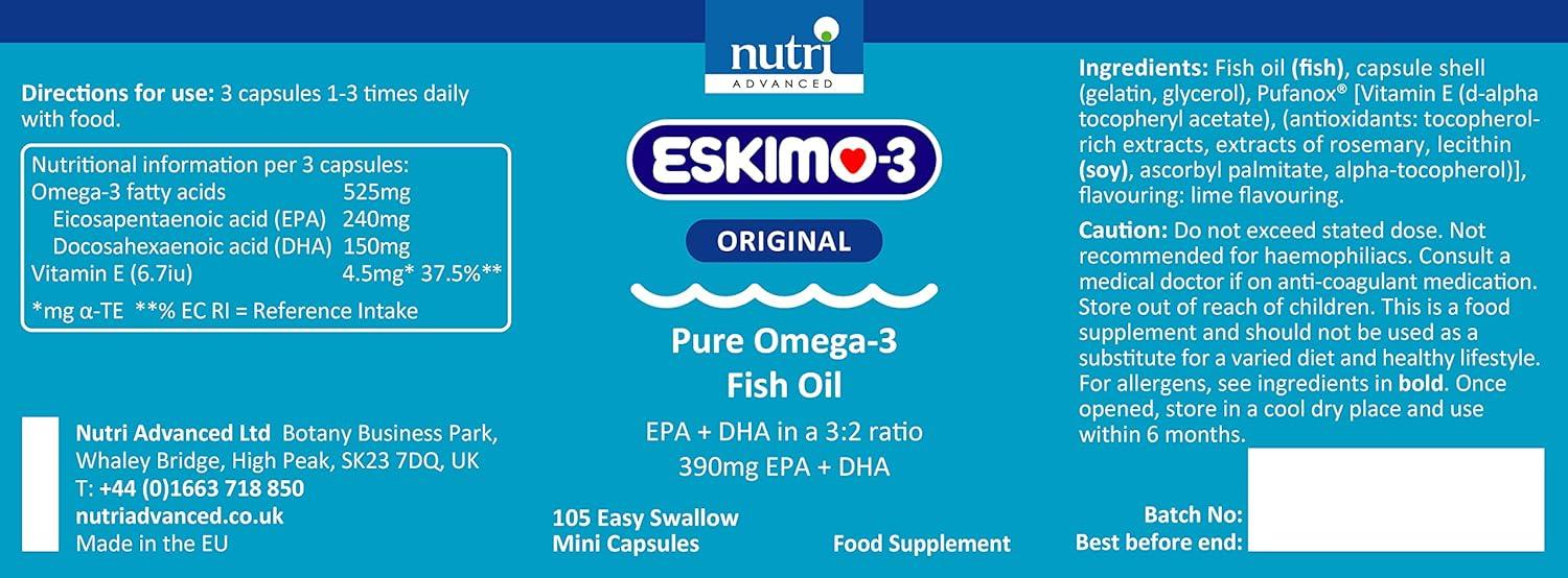 Eskimo-3 Fish Oil - Nutri Advanced 105 Capsules - Unflavoured, Pack of ...