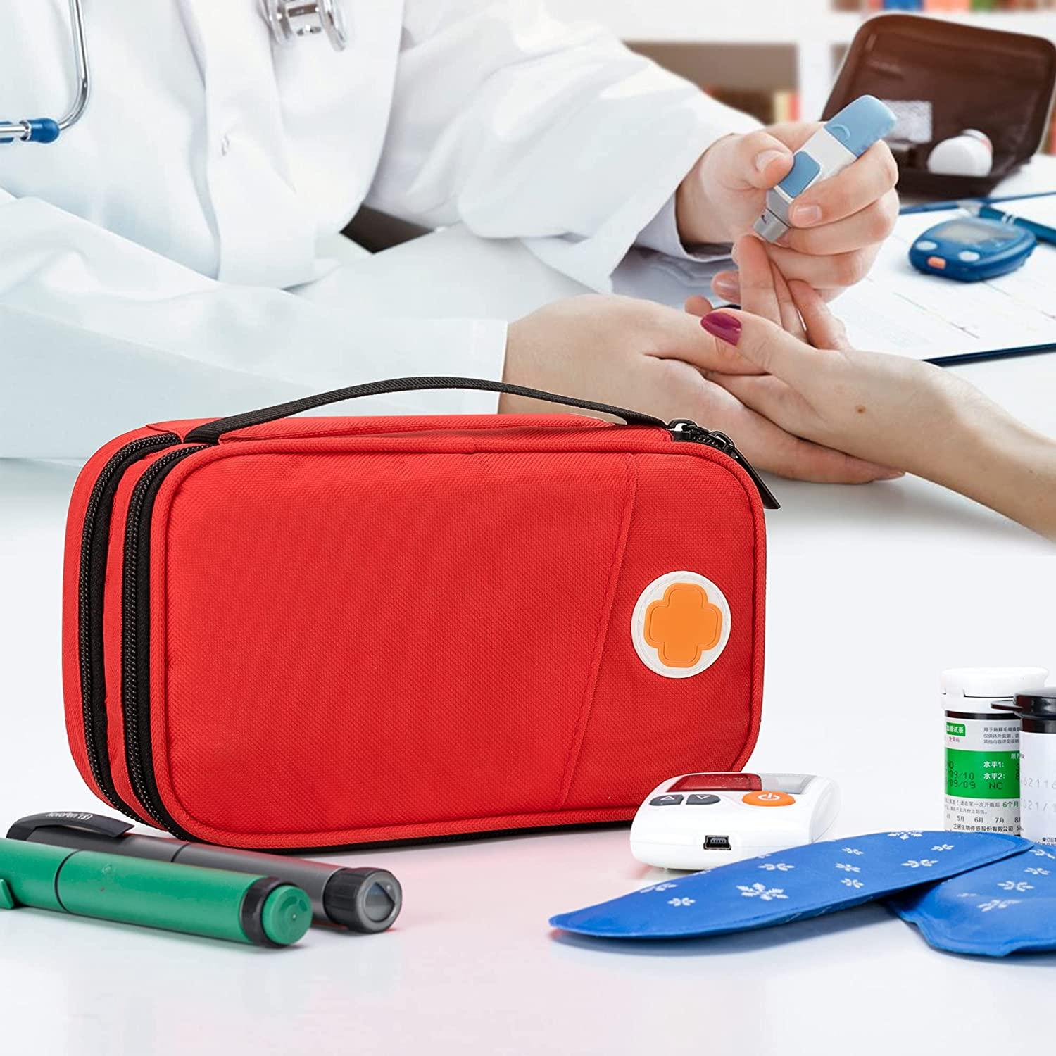 CURMIO Insulated Insulin Cooler Travel Case - Red Double Layer Diabetic ...