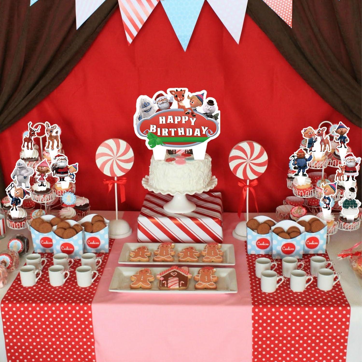 Rudolph the Red Nosed Reindeer Birthday Party Cake Topper 37Pcs ...
