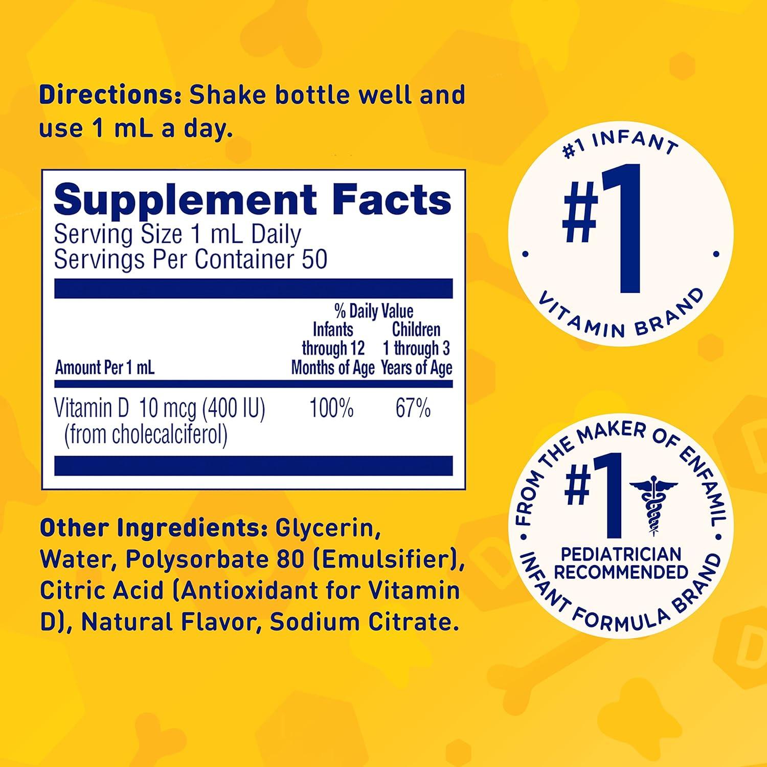 Enfamil D-Vi-Sol Vitamin D Liquid Drops for Infants - 3 Pack, 50mL ...