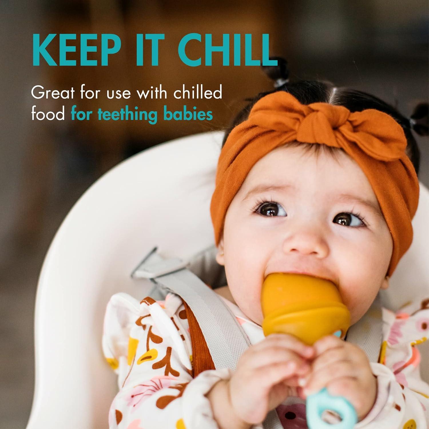 Boon PULP Silicone Baby Feeders 2 Pack Blue/Mustard & Gray/Mint | Soft ...