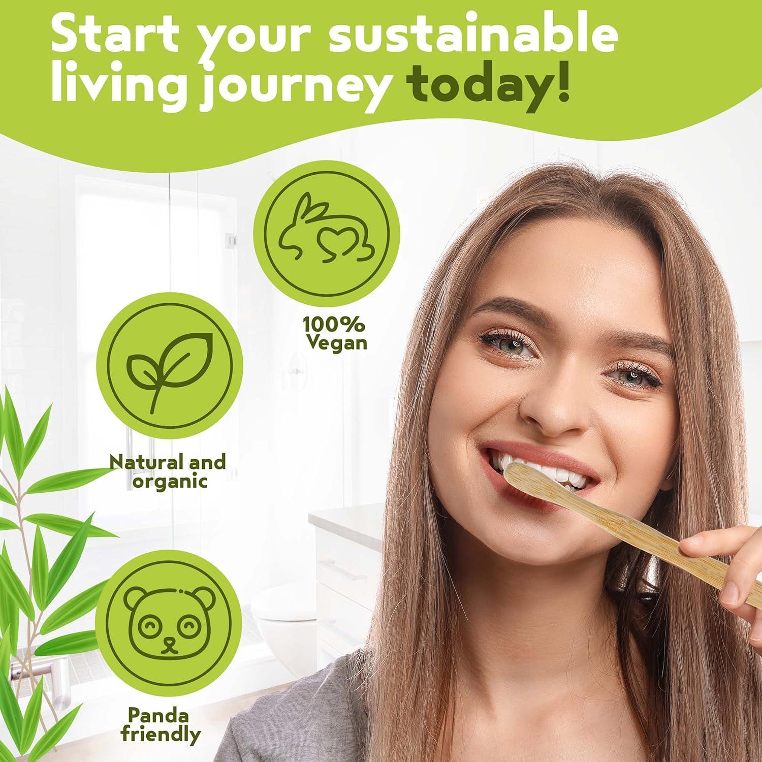 Organic Bamboo Toothbrushes 5-Pack with Cotton Buds & Dental Floss ...