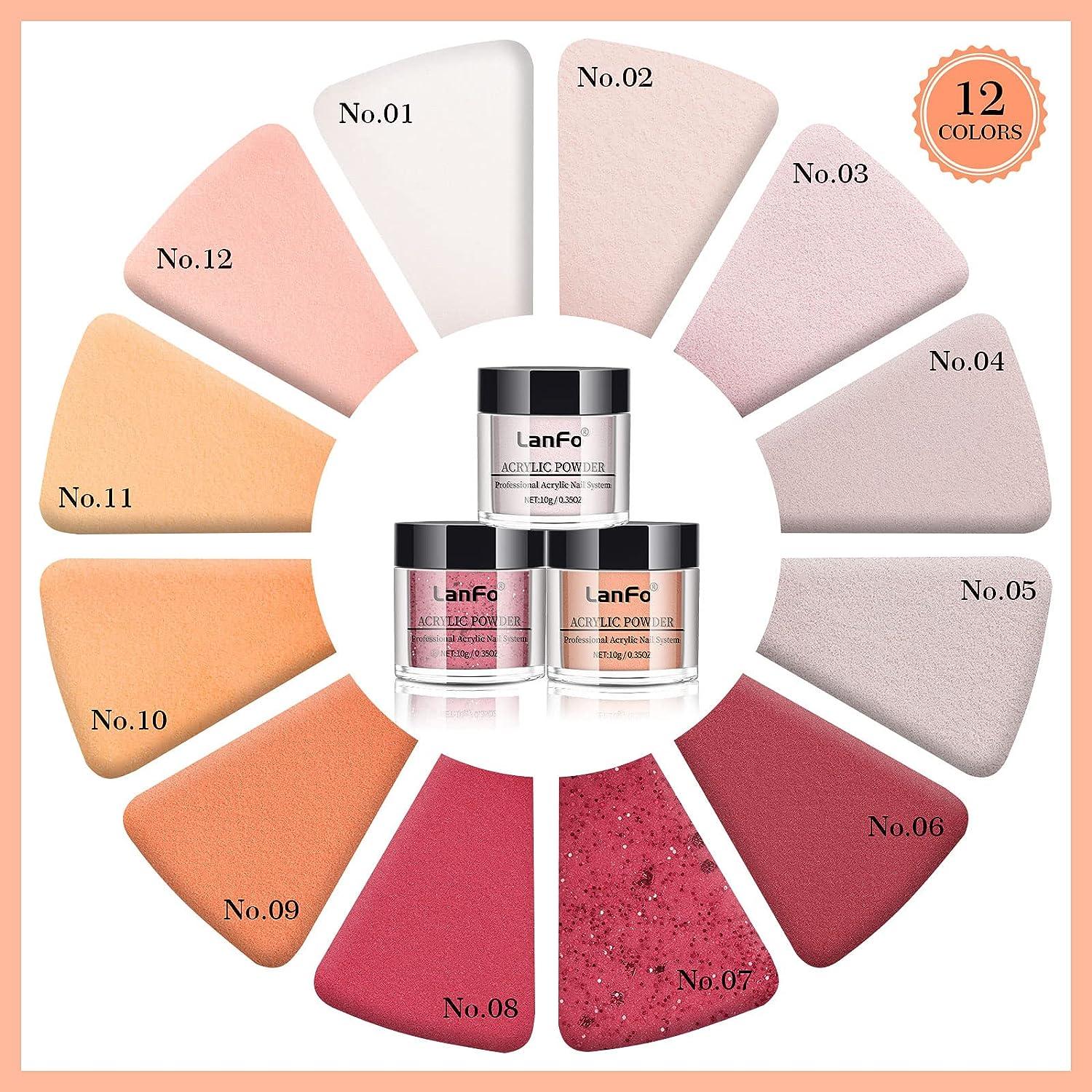 LanFo Acrylic Powder Set - 12 Colors Kit for Professional Acrylic Nails ...