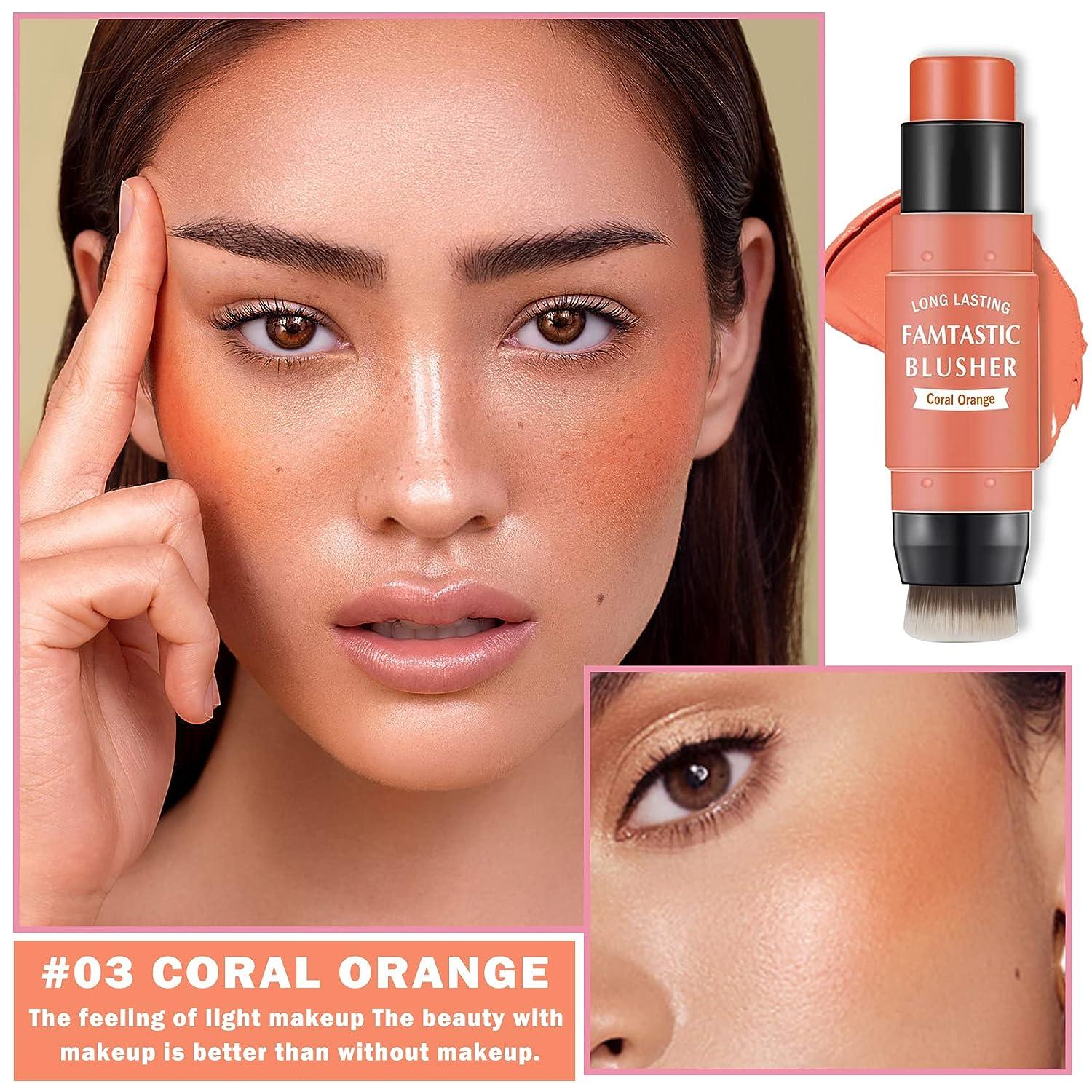 3-in-1 Cream Blush Stick - Coral Orange | Multi-Use Cheek, Lip, and ...